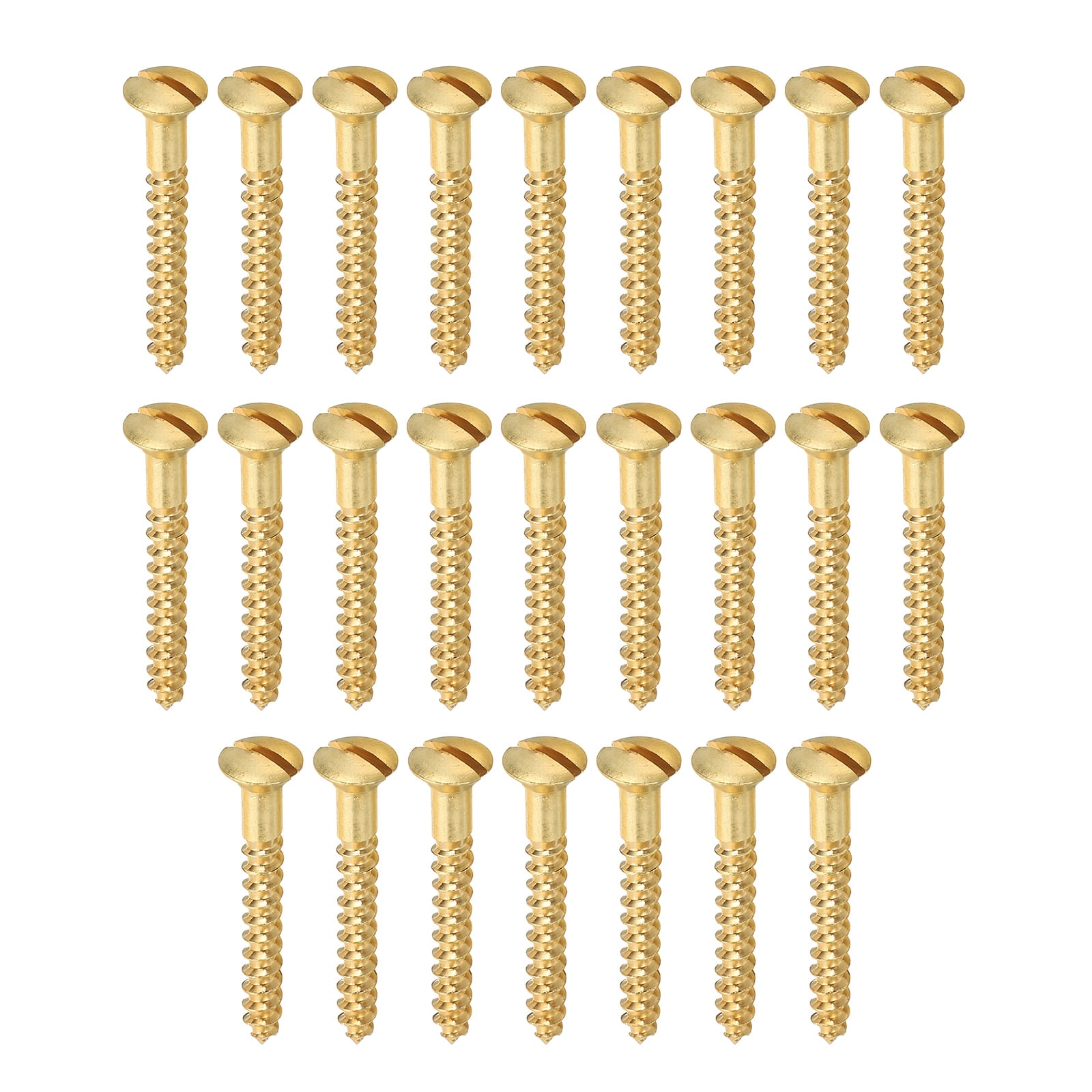 Uxcell M4 x 30mm Slotted Wood Screw, 25 Pack Solid Brass Oval Head Flat Head Self Tapping Screws ...