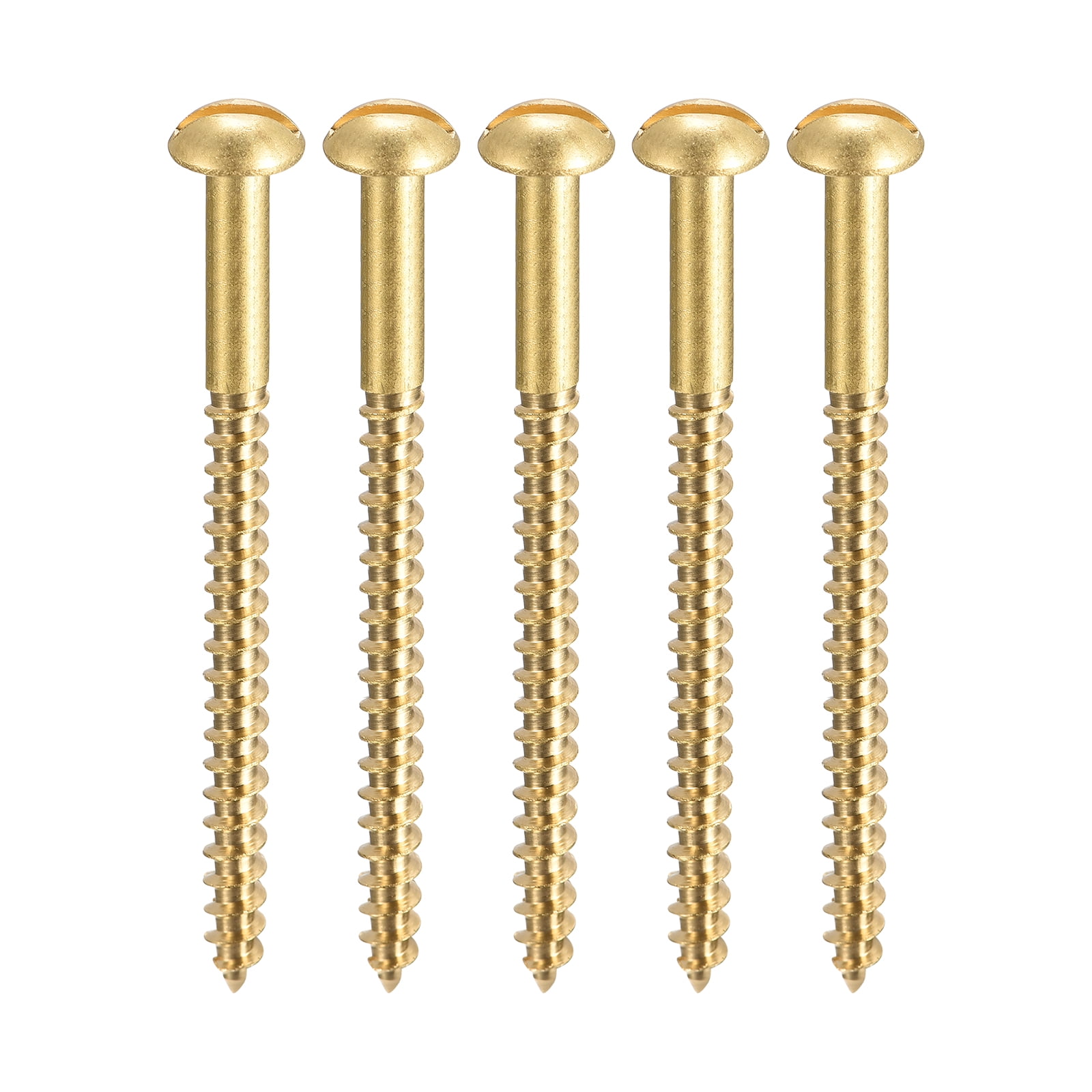 Uxcell M4 x 60mm Wood Screws Slotted Round Head Brass Self-Tapping ...