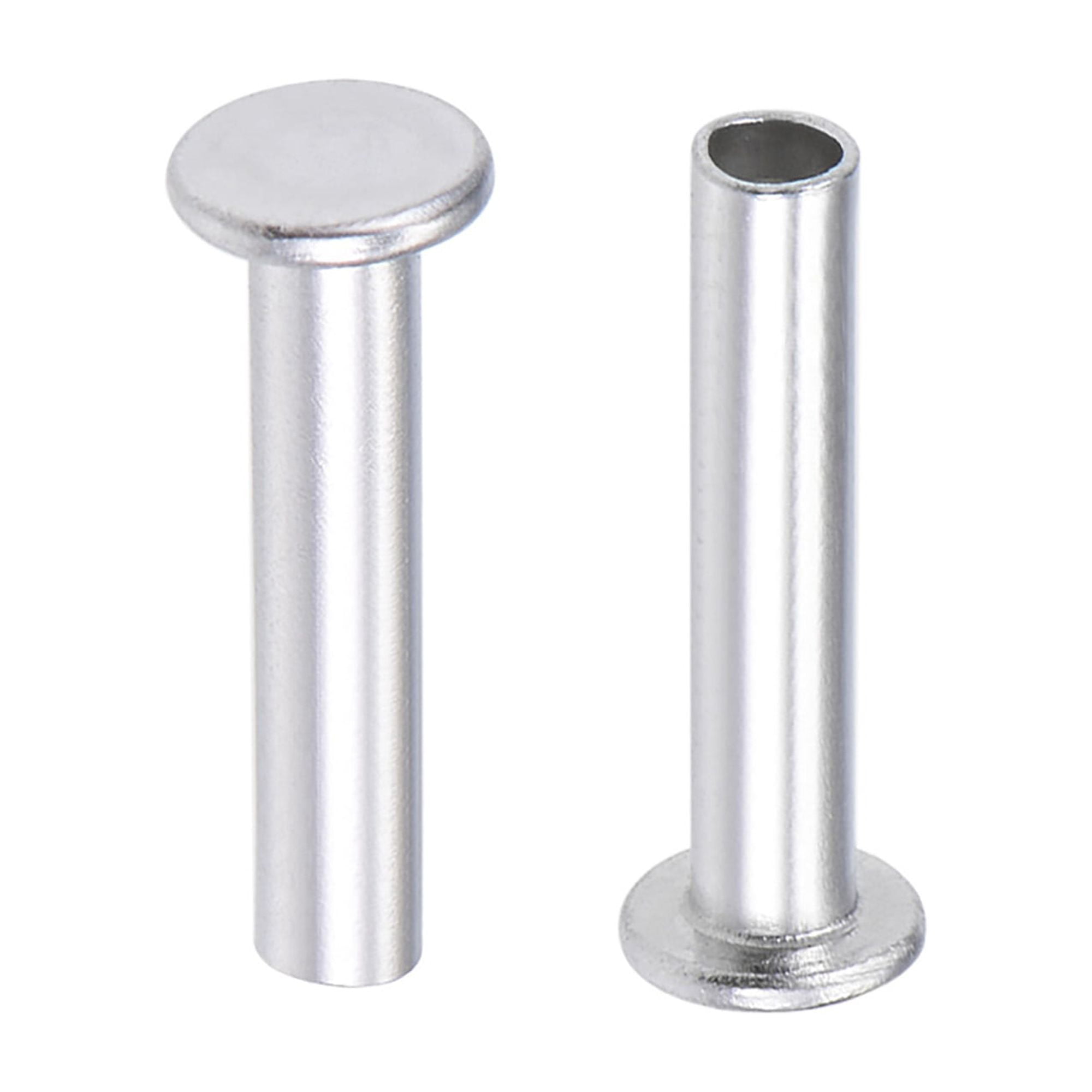 Uxcell M4 x0.79'' Flat Head Semi-Tubular Rivets Aluminum Silver Tone ...