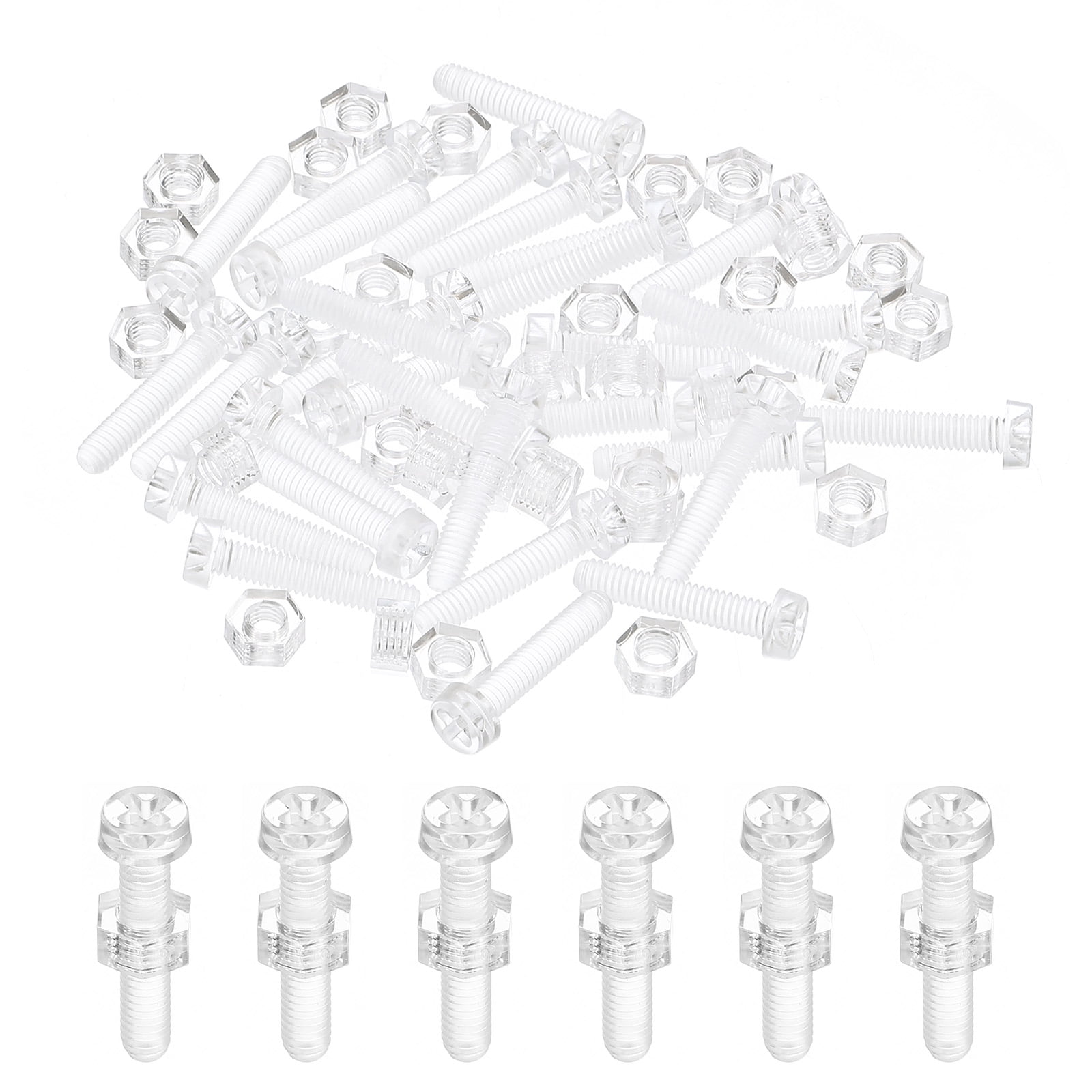 Uxcell M4x20mm Clear Acrylic Screws and Hex Nuts Kit, PC Plastic ...
