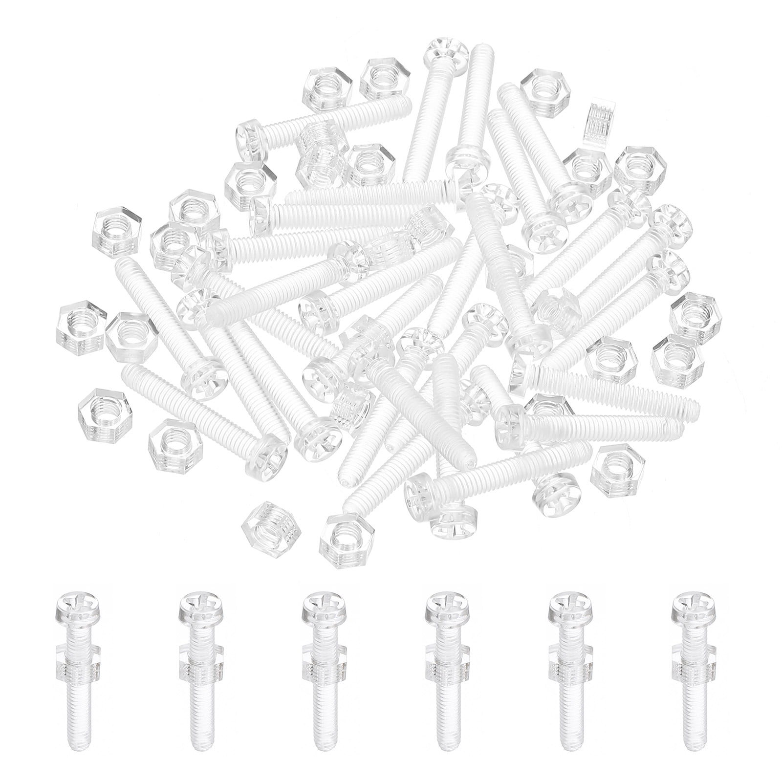 Uxcell M4x25mm Clear Acrylic Screws and Hex Nuts Kit, PC Plastic ...
