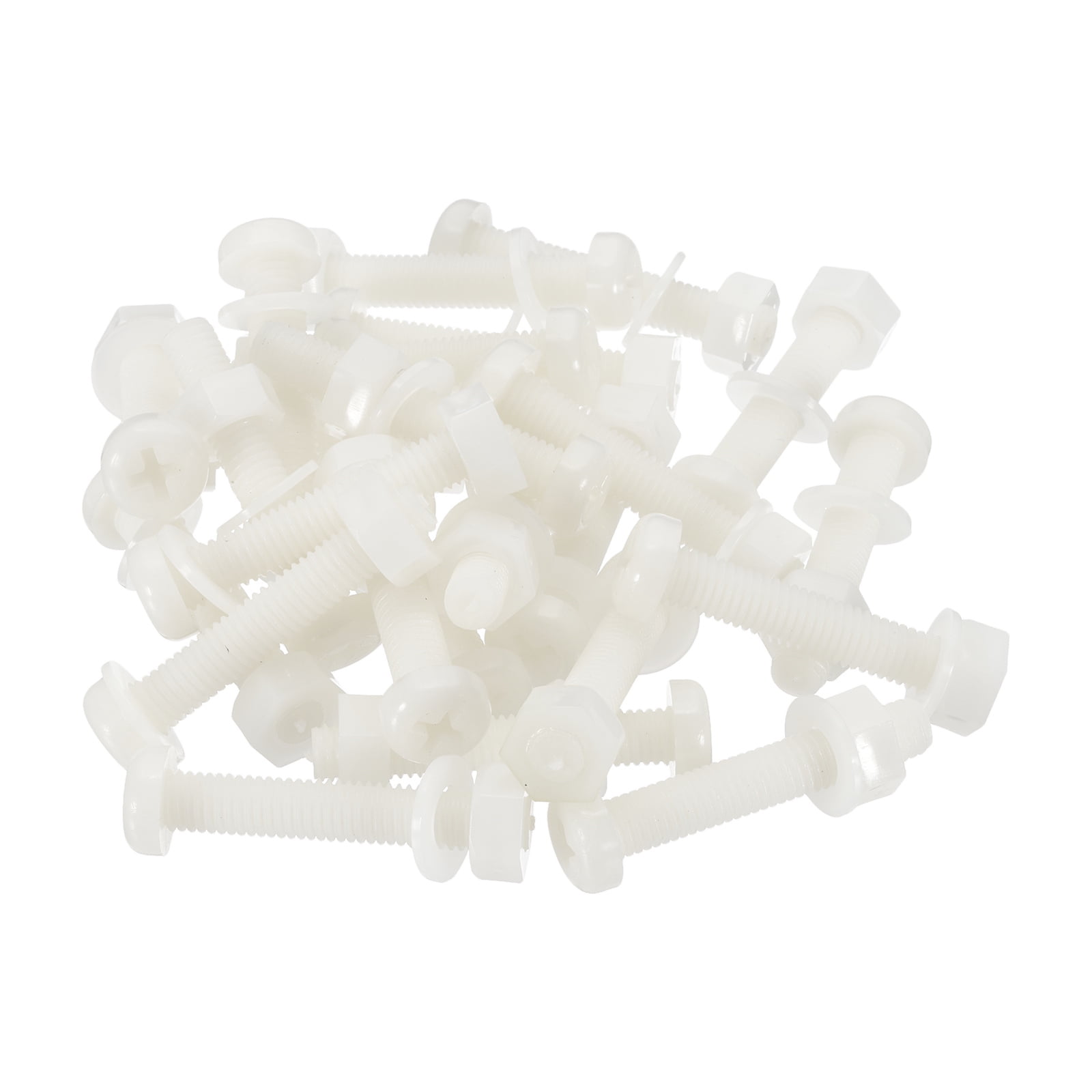 Uxcell M8x45mm White Nylon Bolts Plastic Nuts Full Thread Head Screws ...