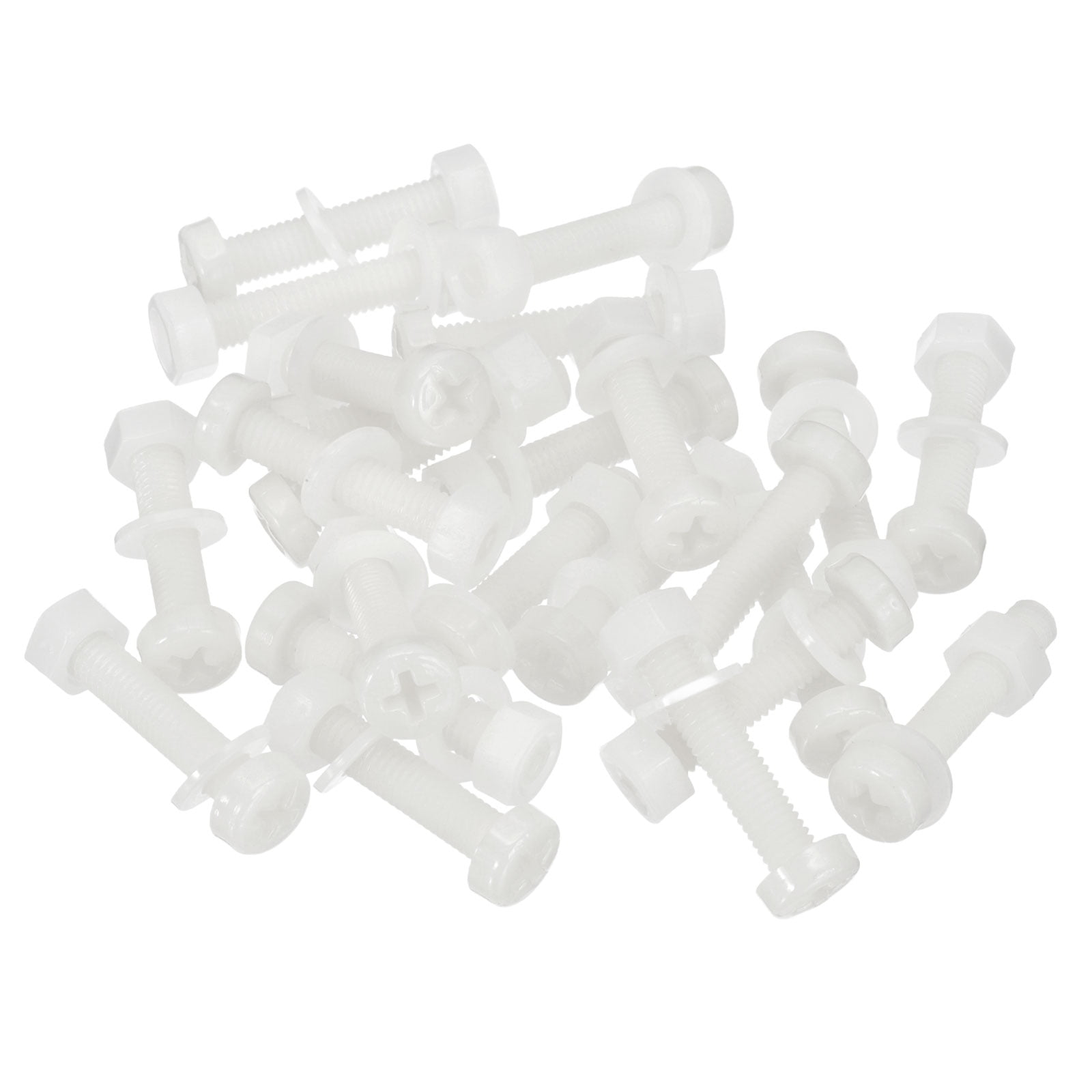 Uxcell M5x25mm White Nylon Bolts Plastic Nuts Full Thread Head Screws ...