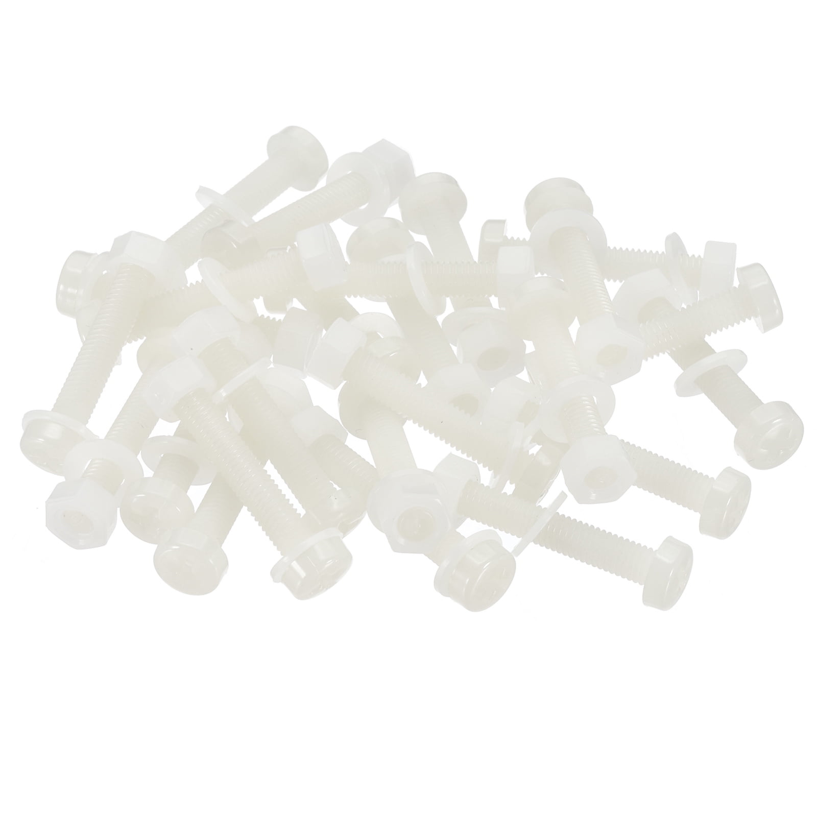 Uxcell M5x30mm White Nylon Bolts Plastic Nuts Full Thread Head Screws ...