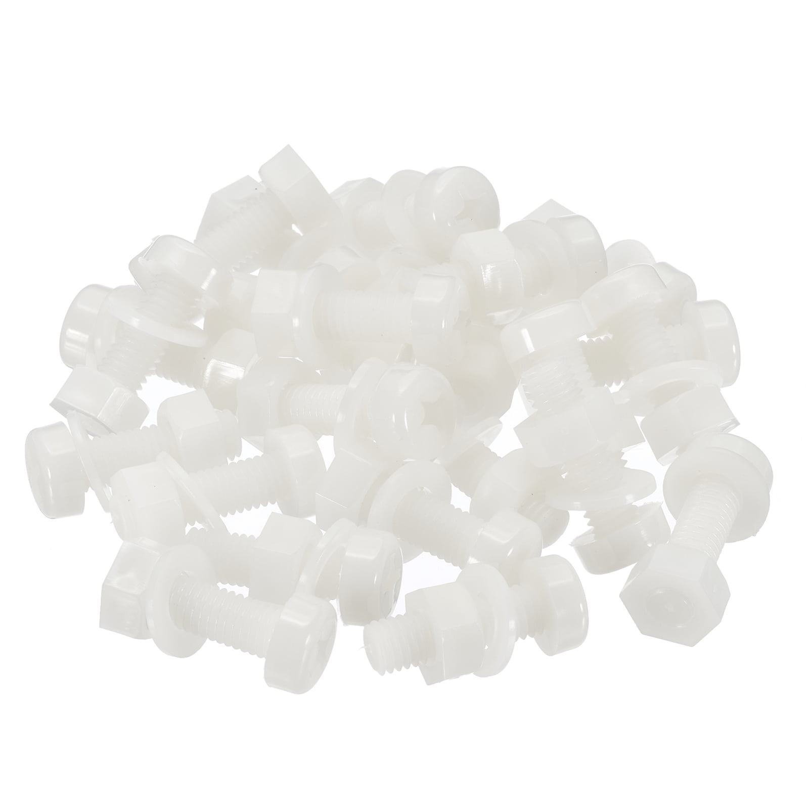 Uxcell M4x25mm White Nylon Bolts Plastic Nuts Full Thread Head Screws ...