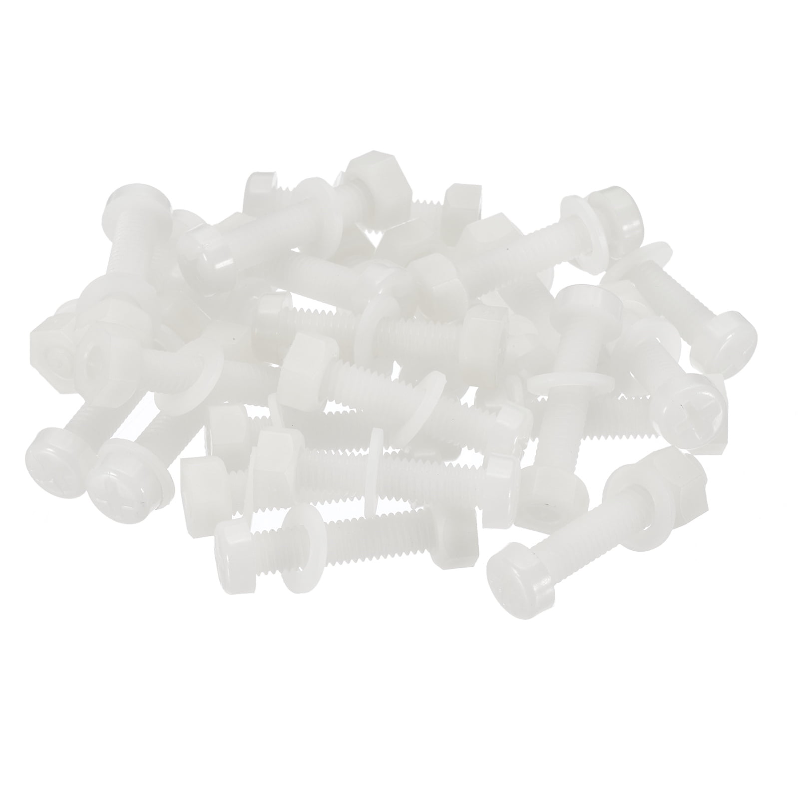 Uxcell M6x30mm White Nylon Bolts Plastic Nuts Full Thread Head Screws ...