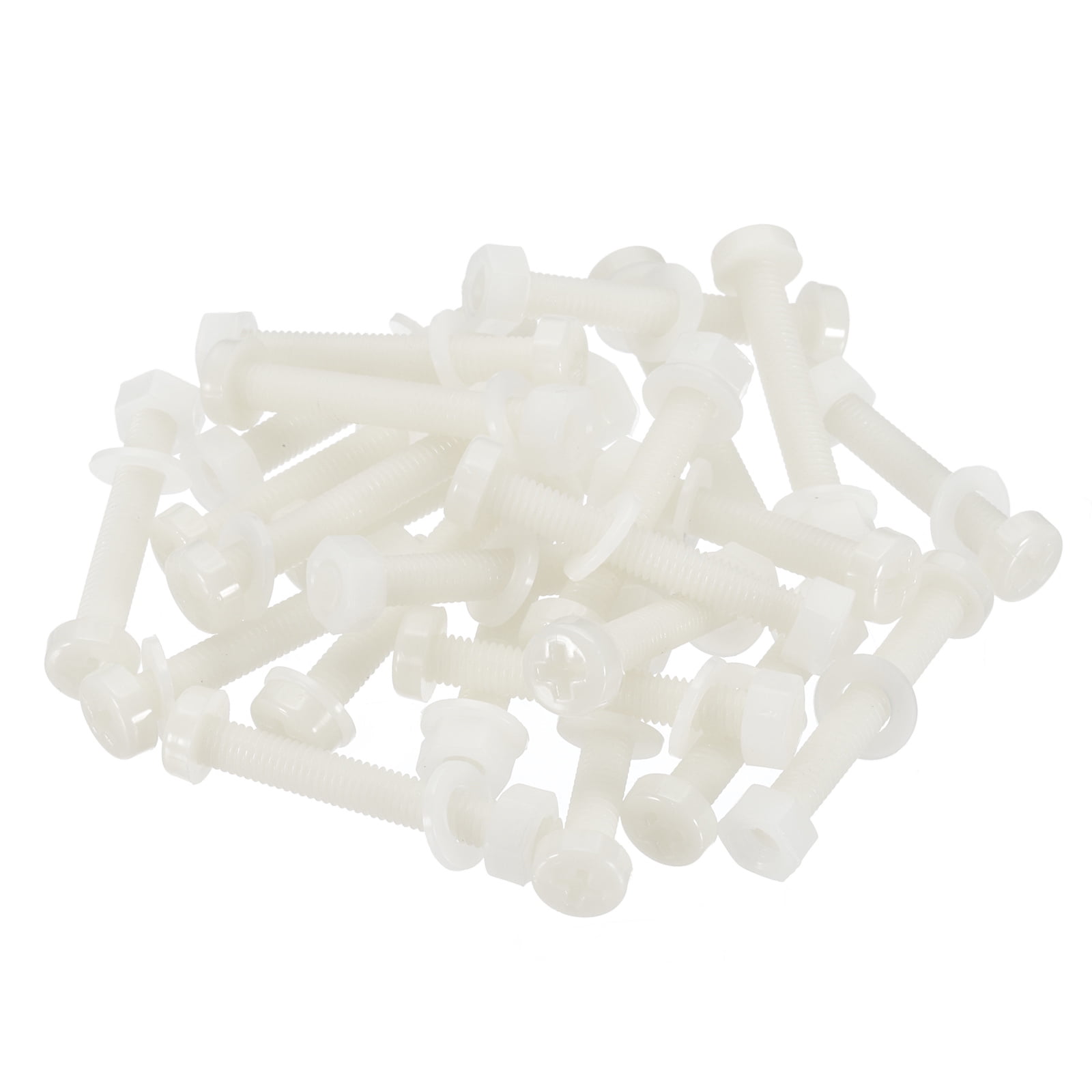 Uxcell M5x35mm White Nylon Bolts Plastic Nuts Full Thread Head Screws ...