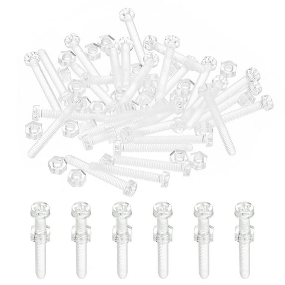 Uxcell M4x30mm Clear Acrylic Screws and Hex Nuts Kit, PC Plastic Phillips Round Head Bolts ...