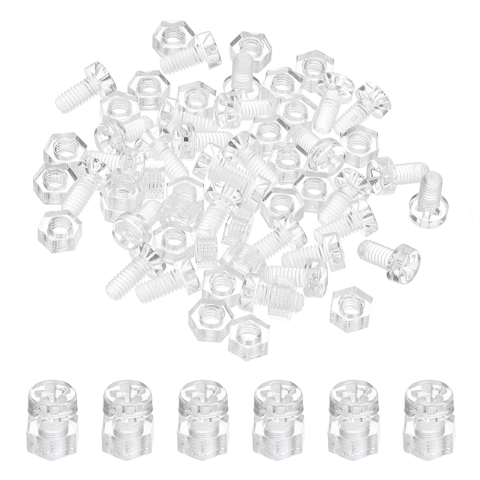 Uxcell M4x8mm Clear Acrylic Screws and Hex Nuts Kit, PC Plastic Phillips Round Head Bolts ...
