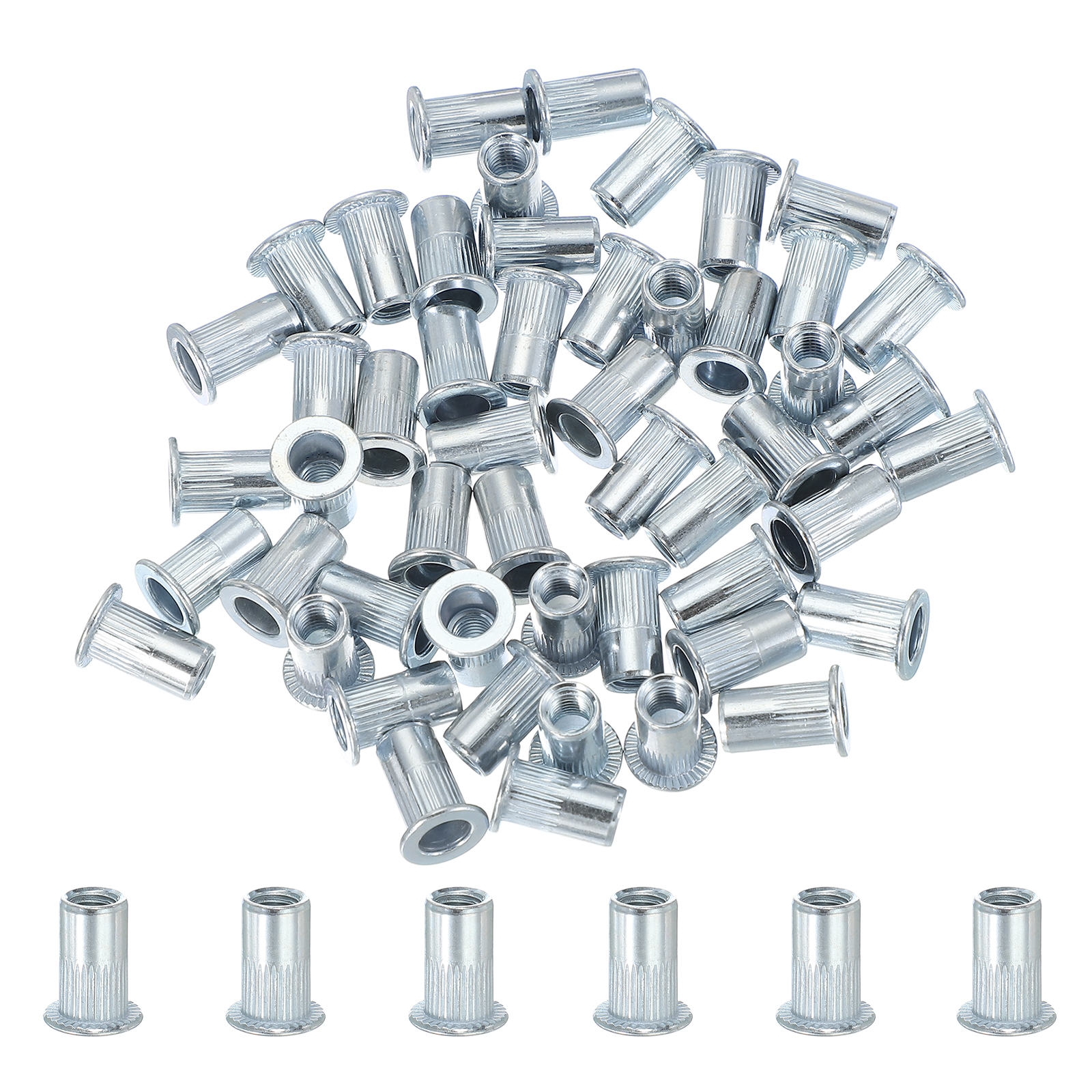 Uxcell M5 Rivet Nuts, 50 Pcs Blue White Zinc Plating Knurled Flat Head ...