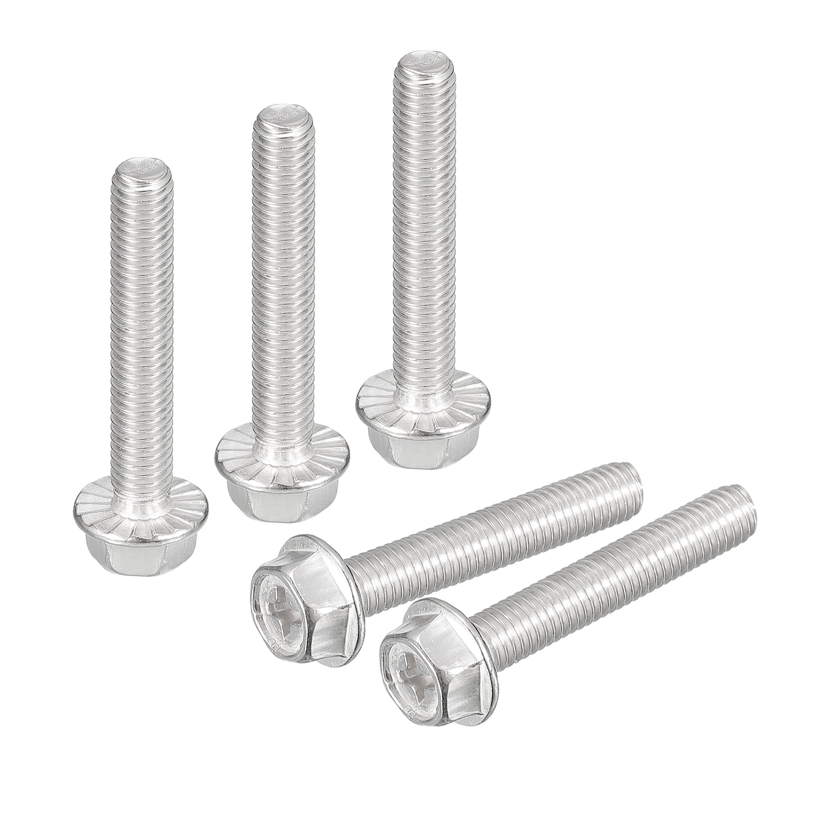 Uxcell M5x30mm Phillips Hex Head Flange Bolts, 10 Pack 304 Stainless ...