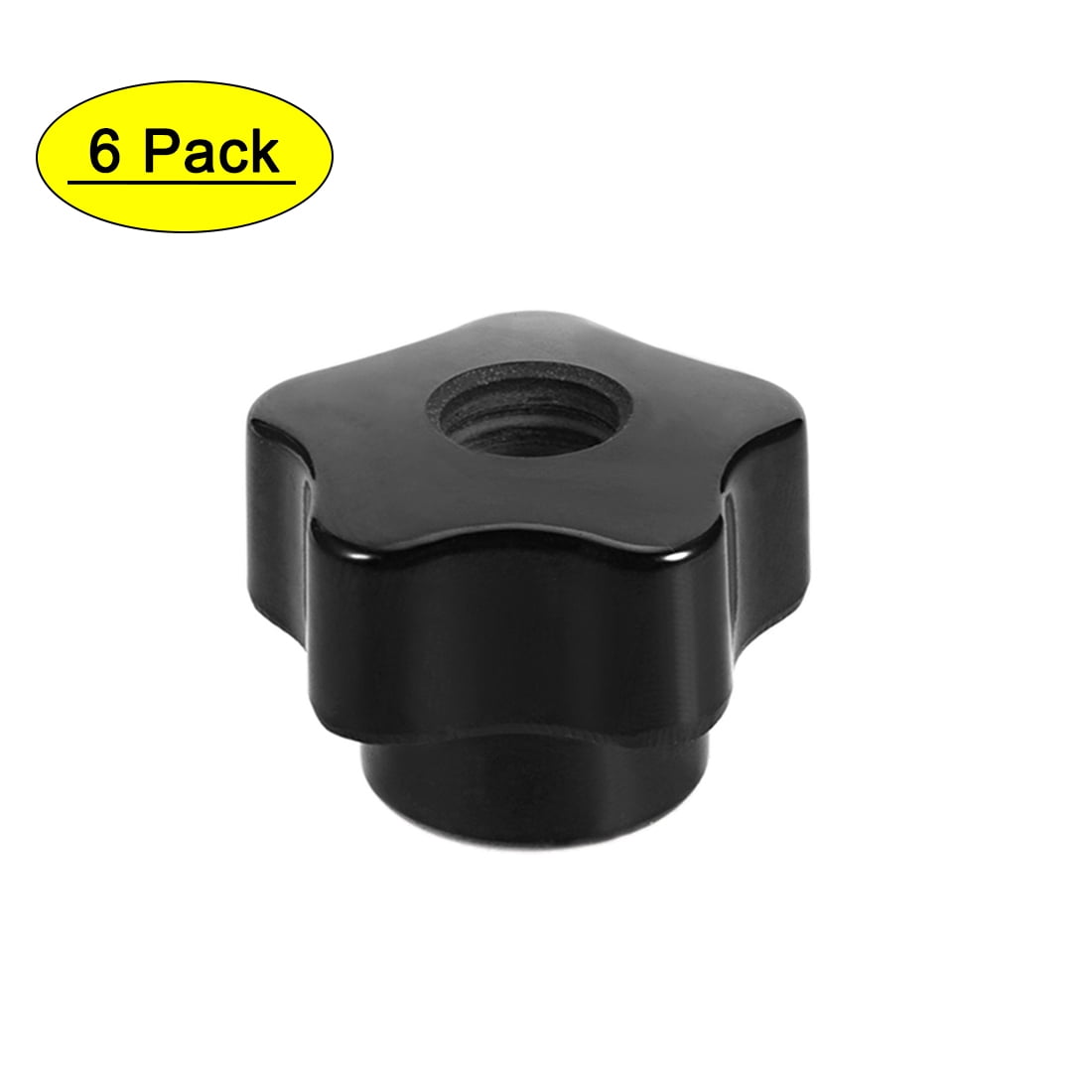 Uxcell M6 Female Thread 32mm Head Through Brass Insert Star Knobs Black ...