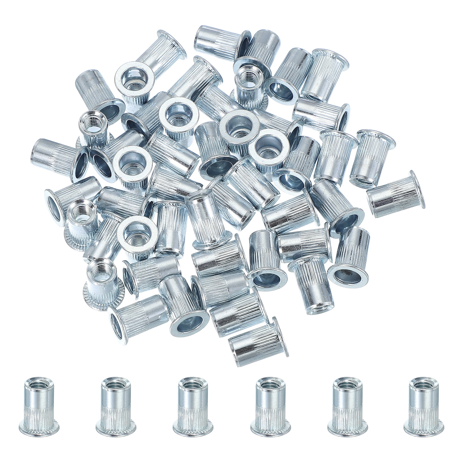 Uxcell M6 Rivet Nuts, 50 Pcs Blue White Zinc Plating Knurled Flat Head ...