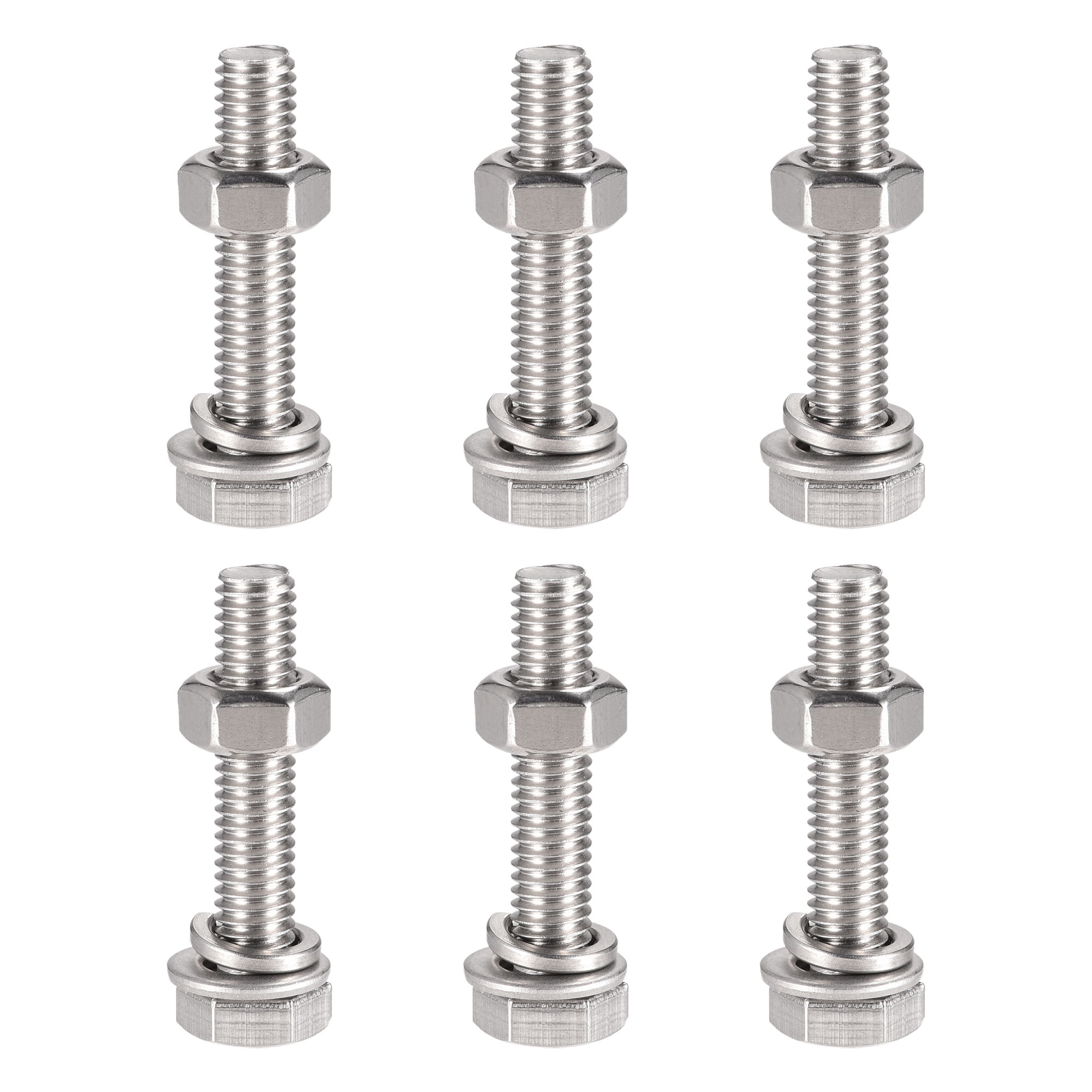 Uxcell M6 x 30mm 304 Stainless Steel Hex Head Screws Bolts, Nuts, Flat ...