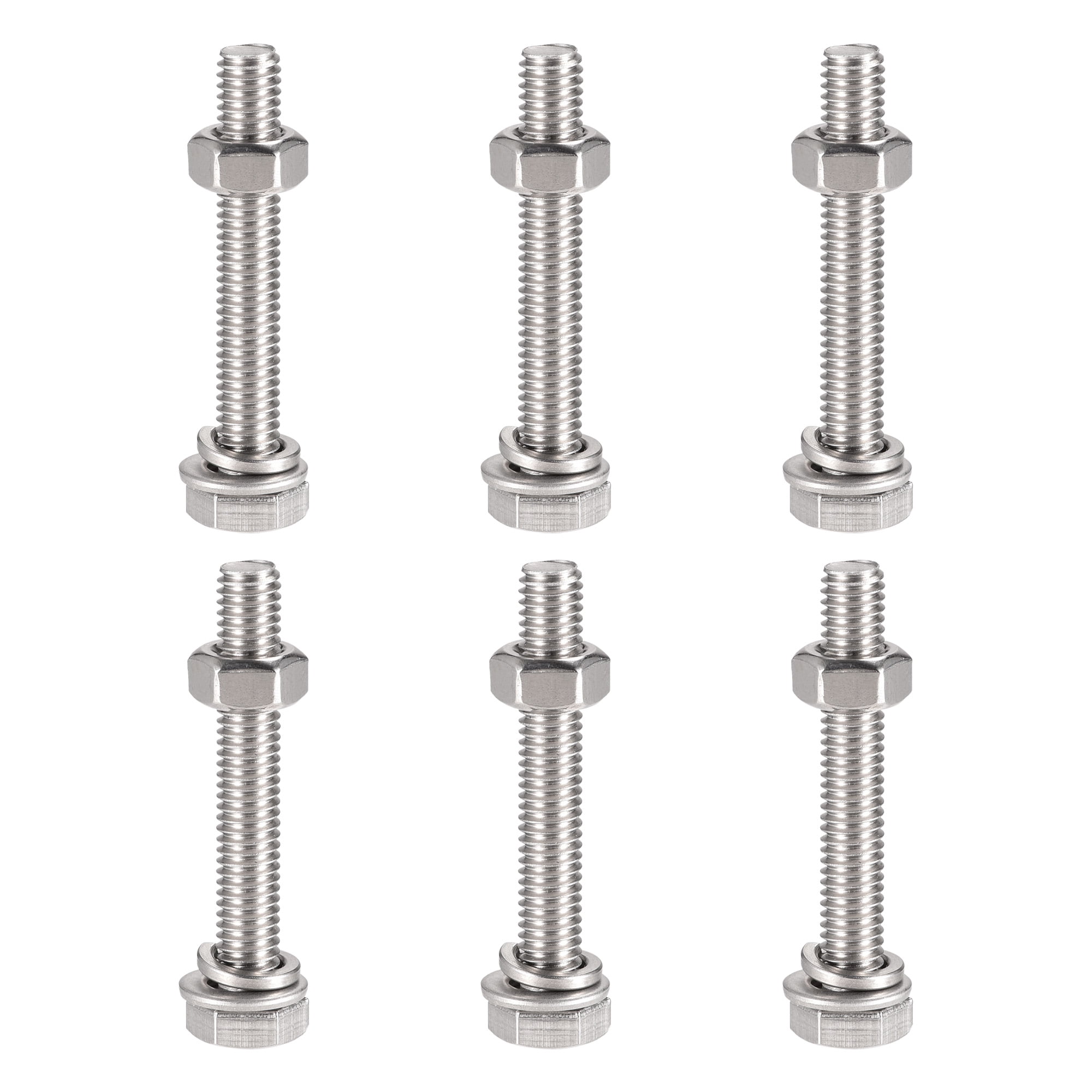 Uxcell M6 x 40mm 304 Stainless Steel Hex Head Screws Bolts, Nuts, Flat ...