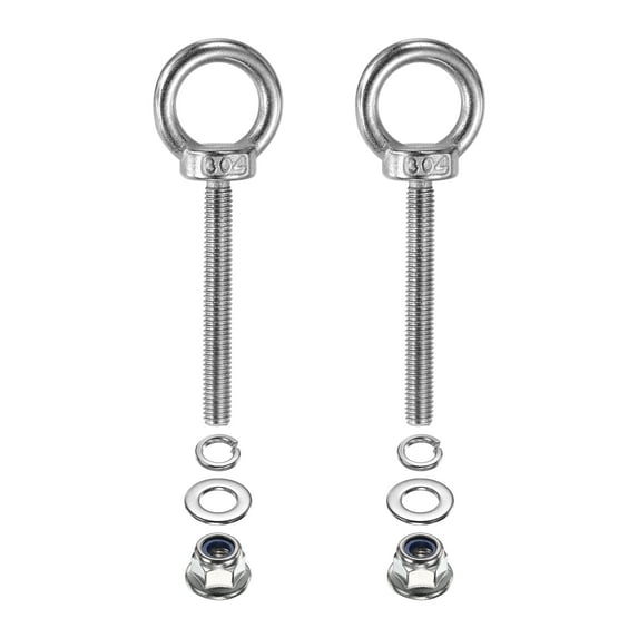 Uxcell M6 x 50mm Shoulder Eye Bolt, 2 Pcs 302 Stainless Steel Lifting ...