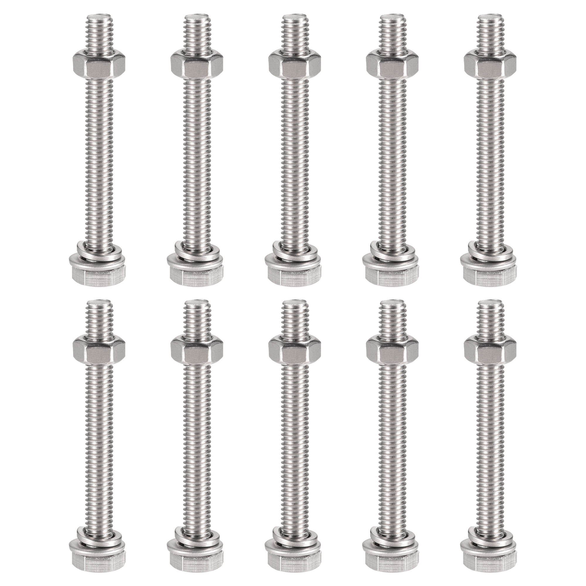 Uxcell M6 x 60mm 304 Stainless Steel Hex Head Screws Bolts, Nuts, Flat & Lock Washers Kits 10 ...