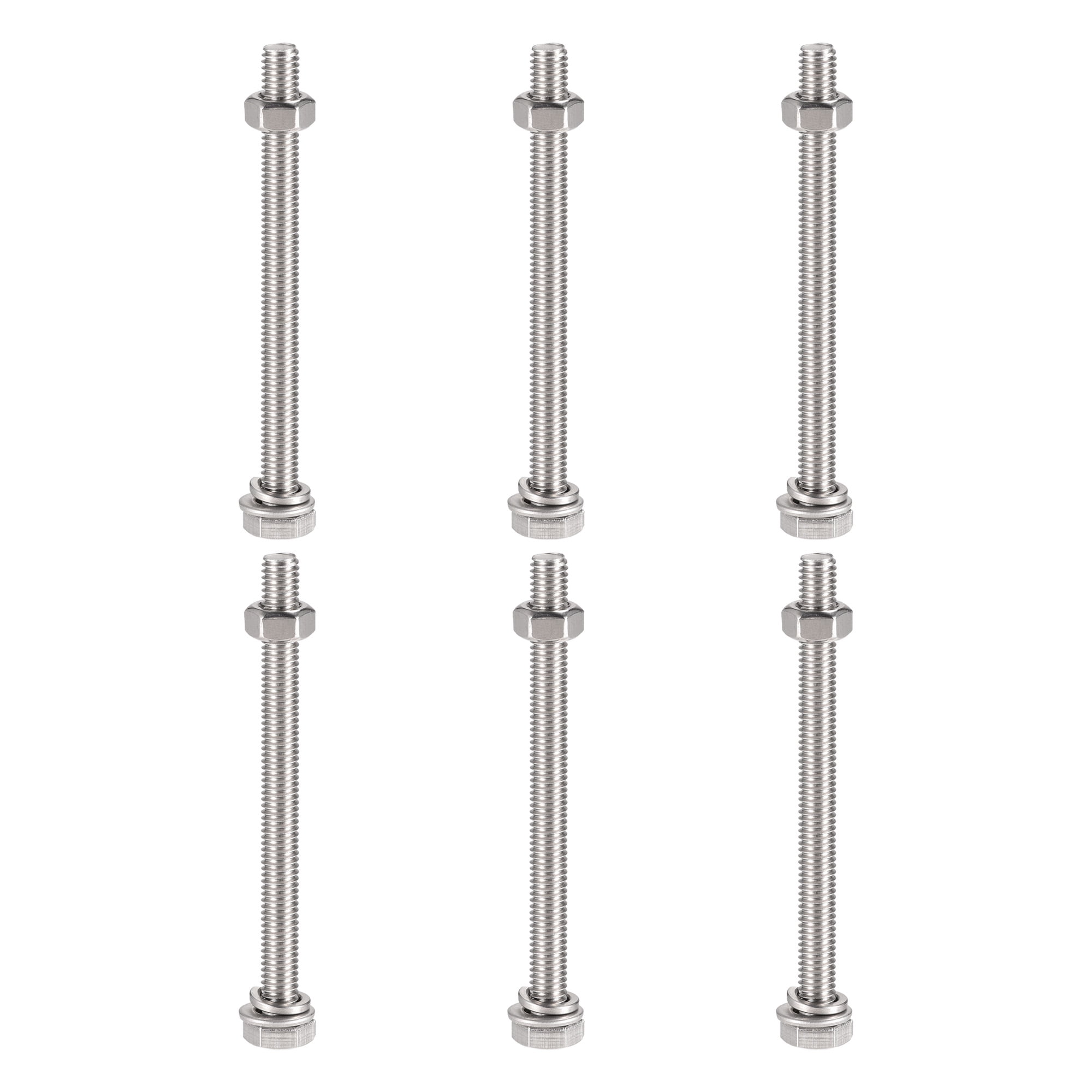 Uxcell M6 x 80mm 304 Stainless Steel Hex Head Screws Bolts, Nuts, Flat ...