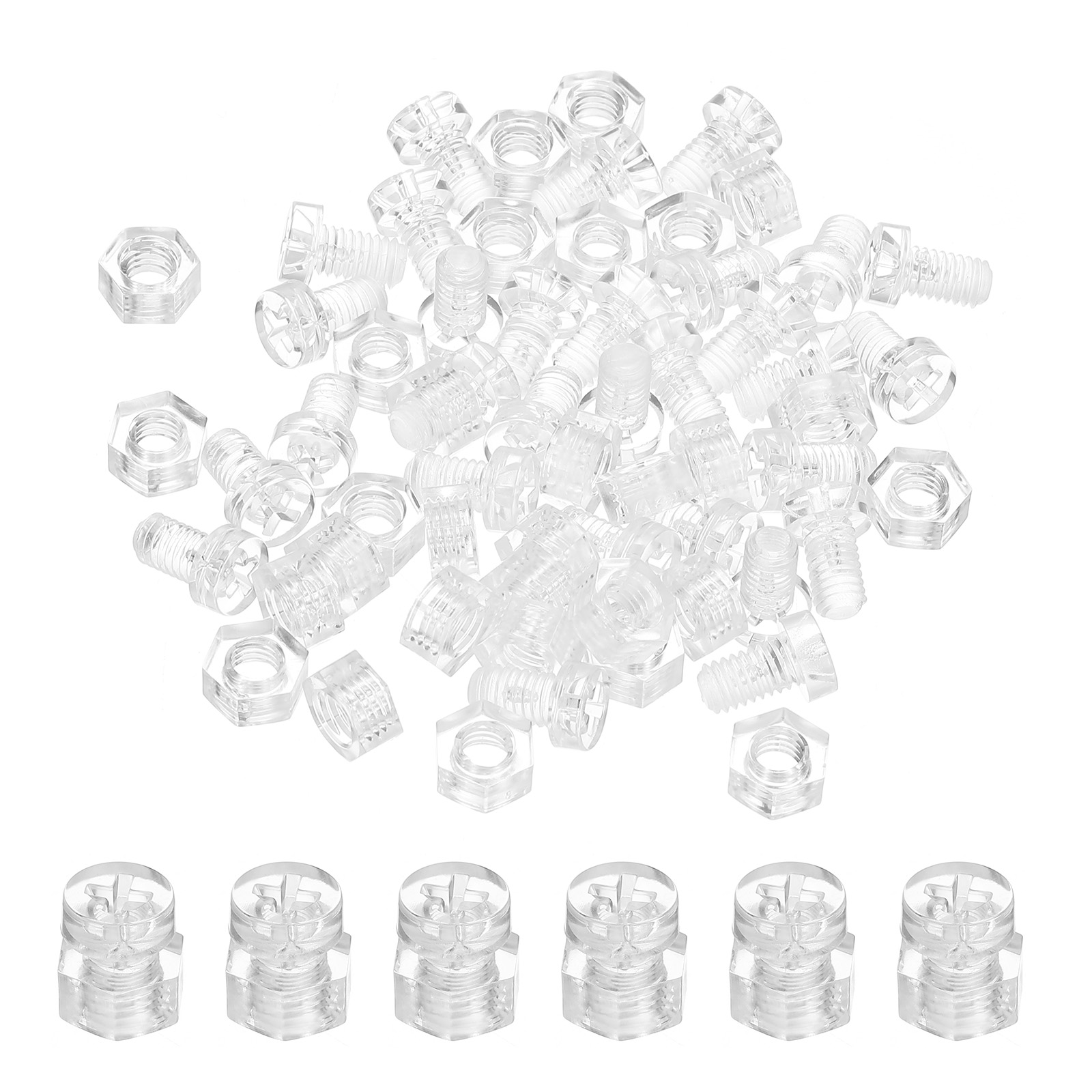 Uxcell M6x10mm Clear Acrylic Screws and Hex Nuts Kit, PC Plastic ...