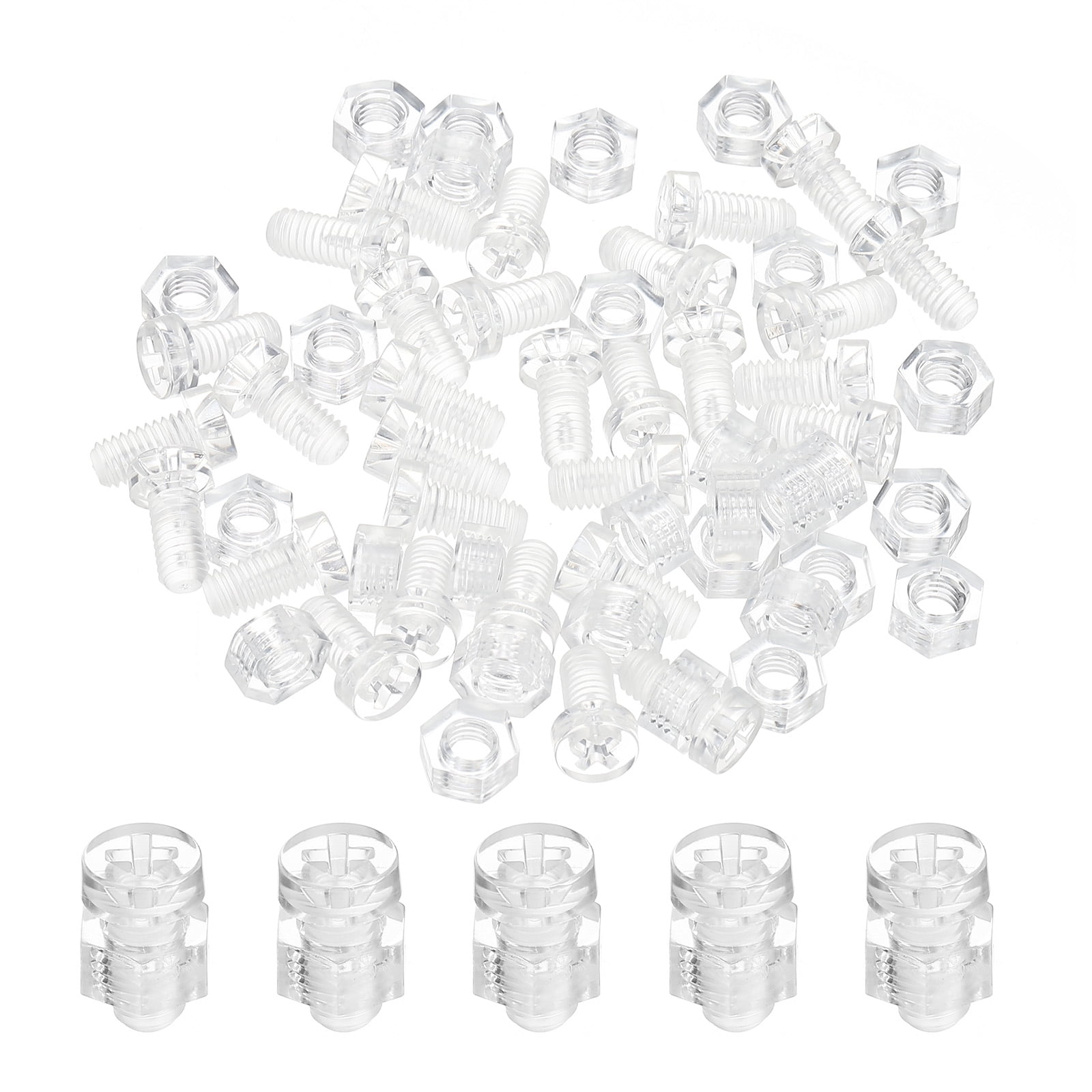 Uxcell M6x12mm Clear Acrylic Screws and Hex Nuts Kit, PC Plastic ...
