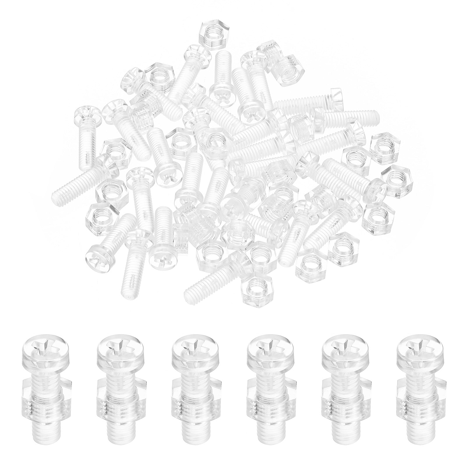 Uxcell M6x20mm Clear Acrylic Screws and Hex Nuts Kit, PC Plastic Phillips Round Head Bolts ...