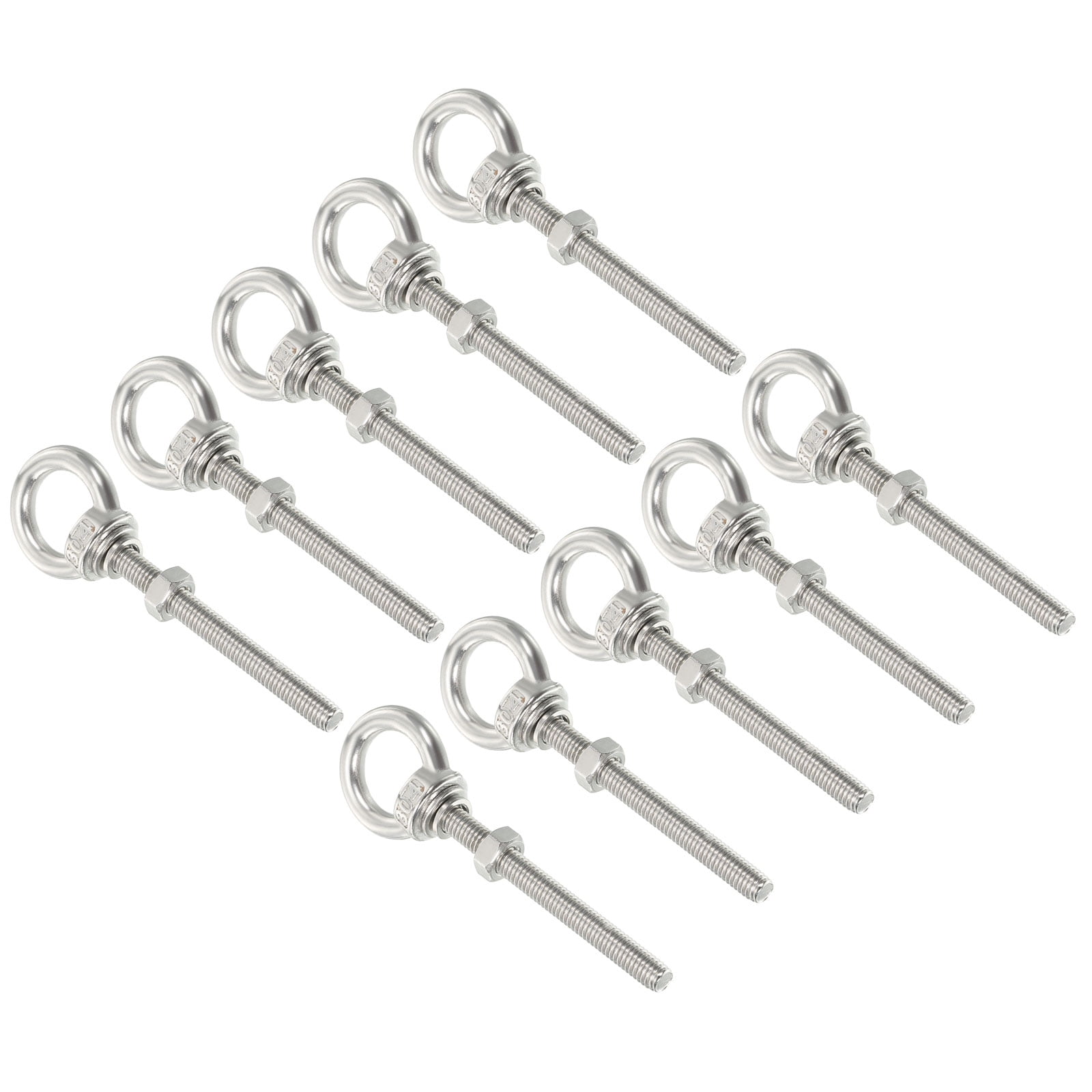 Uxcell M6x60 1/4"x2-2/5" Stainless Steel Eye Bolts Threaded Screw ...