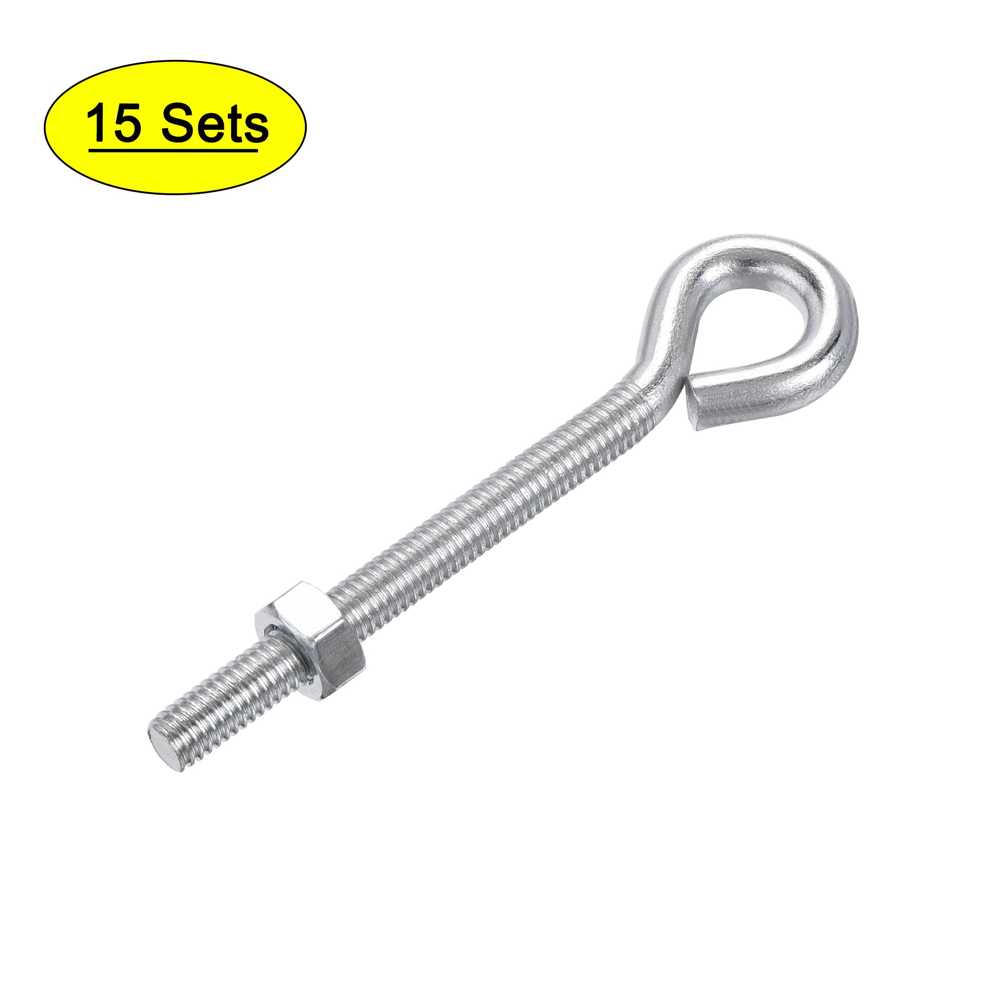 Uxcell M6x60mm Eye Hook Screw Kit Carbon Steel White Zinc Plating 15 ...