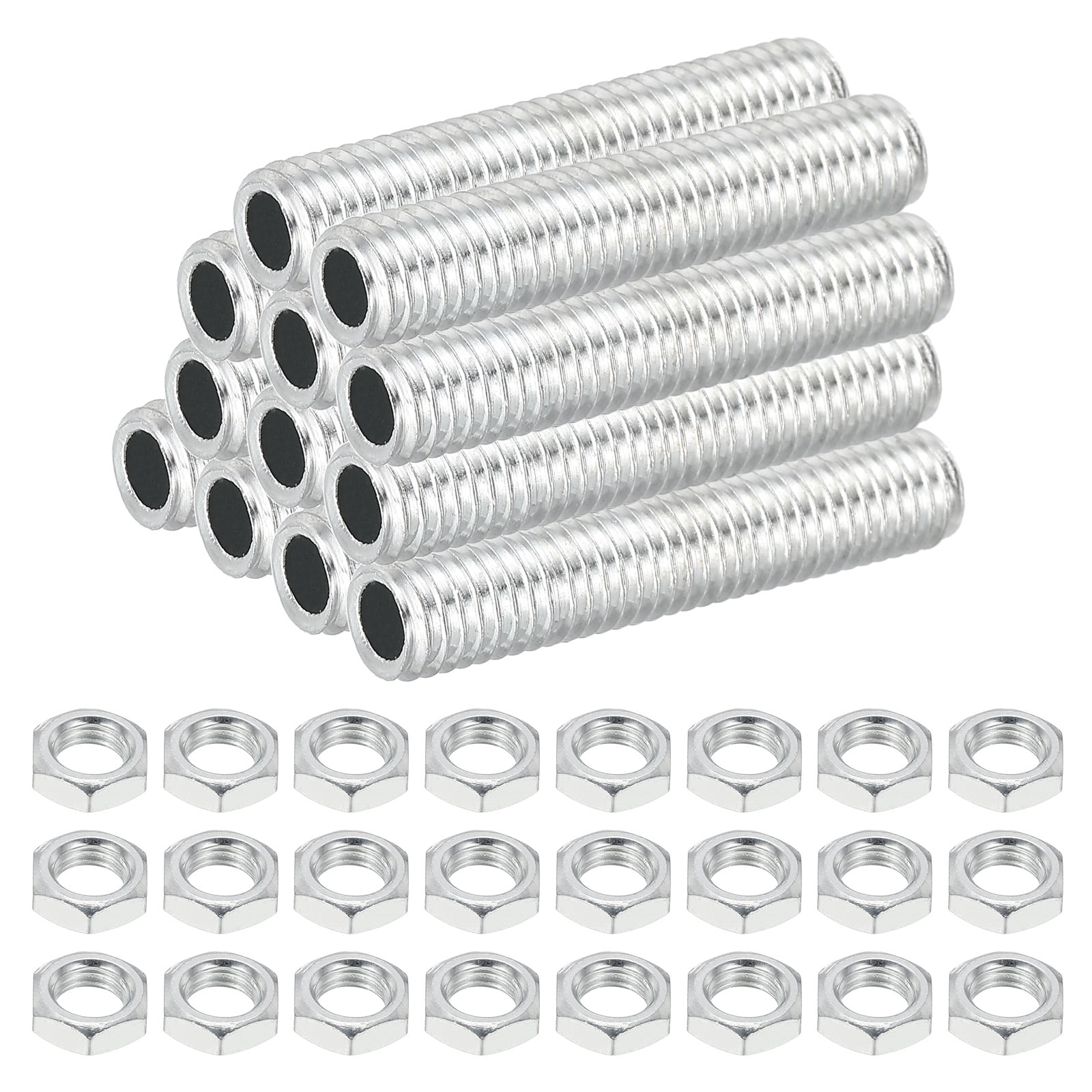 Uxcell M8 Fine Thread Carbon Steel Lamp Pipe Kit, 12 Set 40mm/1.57 ...