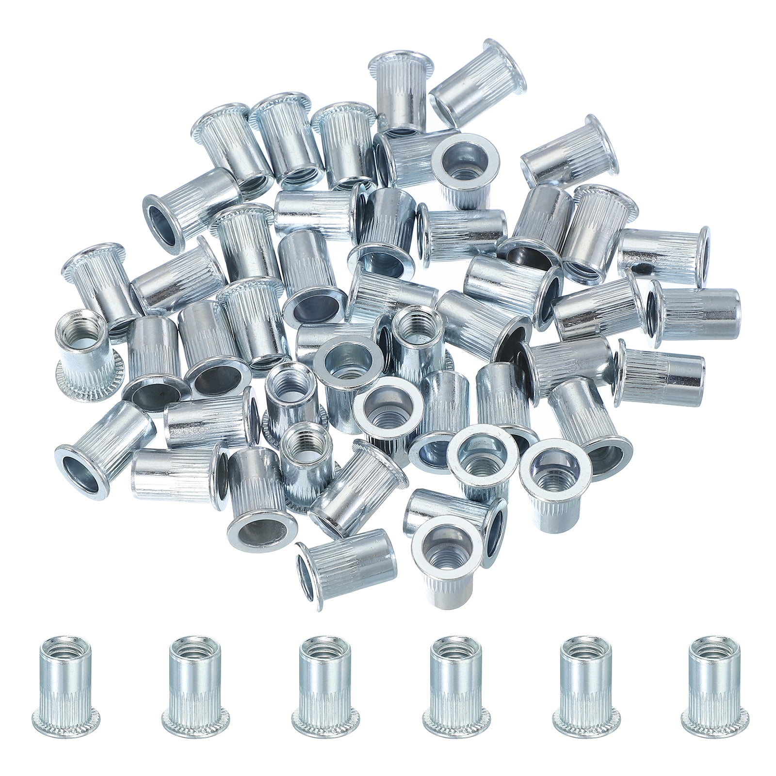 Uxcell M8 Rivet Nuts, 50 Pcs Blue White Zinc Plating Knurled Flat Head ...