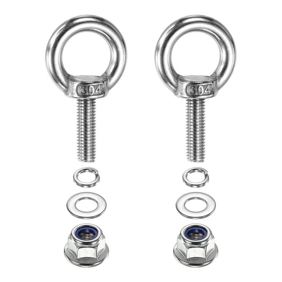 Uxcell M8 x 25mm Shoulder Eye Bolt, 2 Pcs 302 Stainless Steel Lifting ...