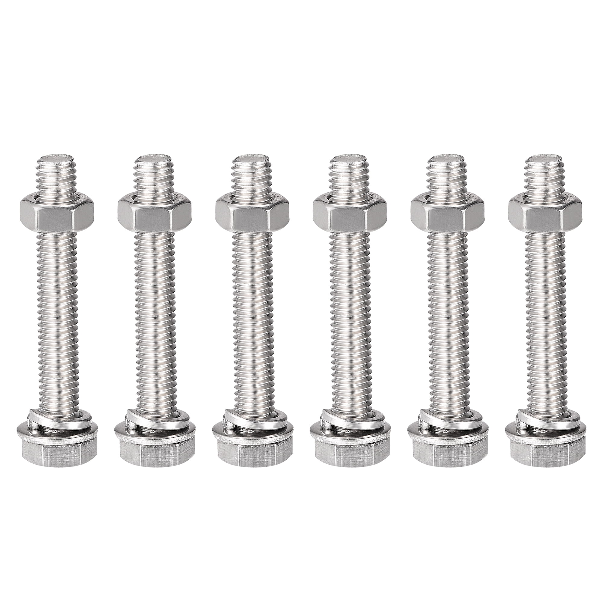 Uxcell M8 x 50mm 304 Stainless Steel Hex Head Screws Bolts, Nuts, Flat ...