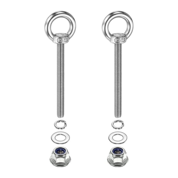 Uxcell M8 x 80mm Shoulder Eye Bolt, 2 Pcs 302 Stainless Steel Lifting ...