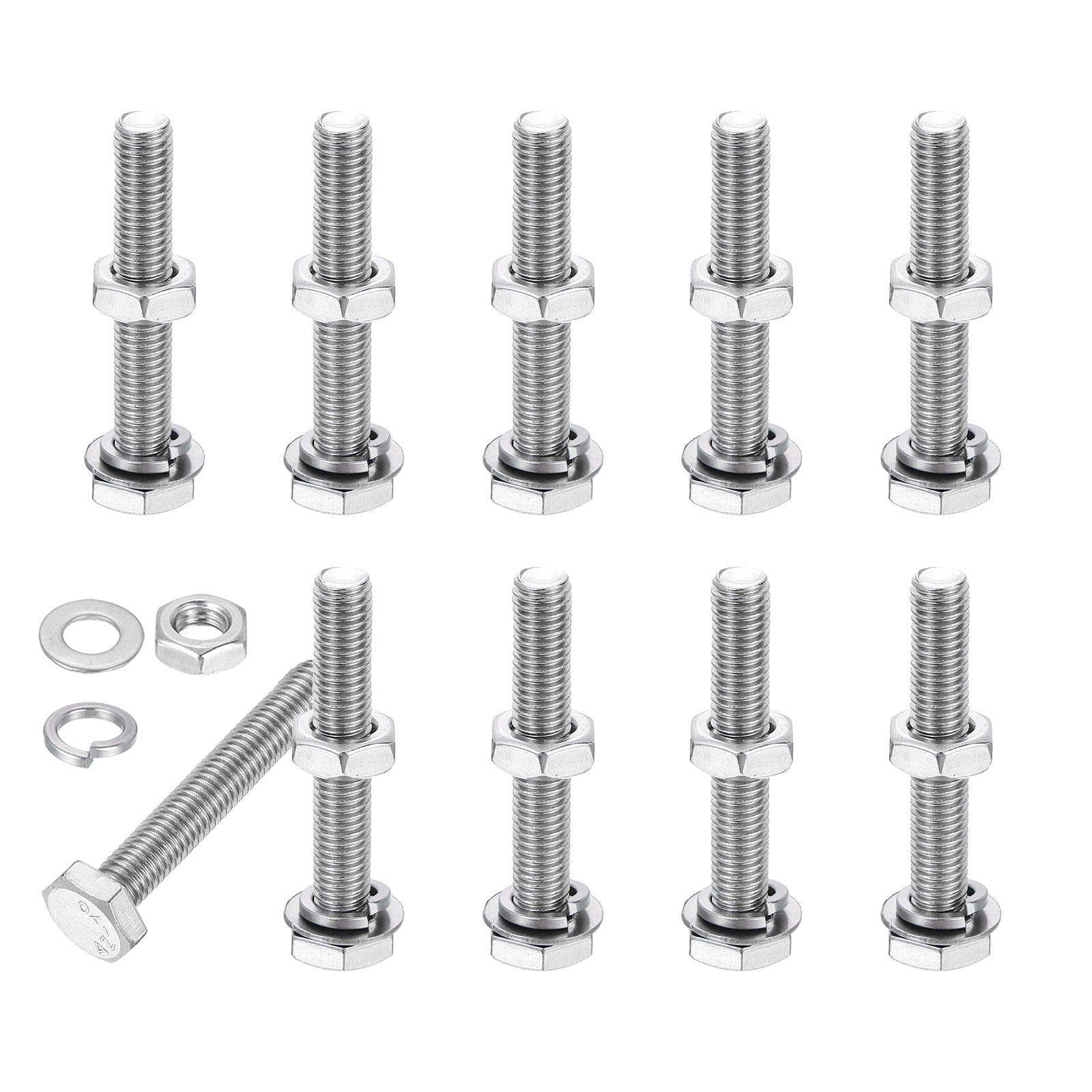 Uxcell M8x45mm Hex Bolt with Nuts Washers, 10 Set Stainless Steel Hex ...