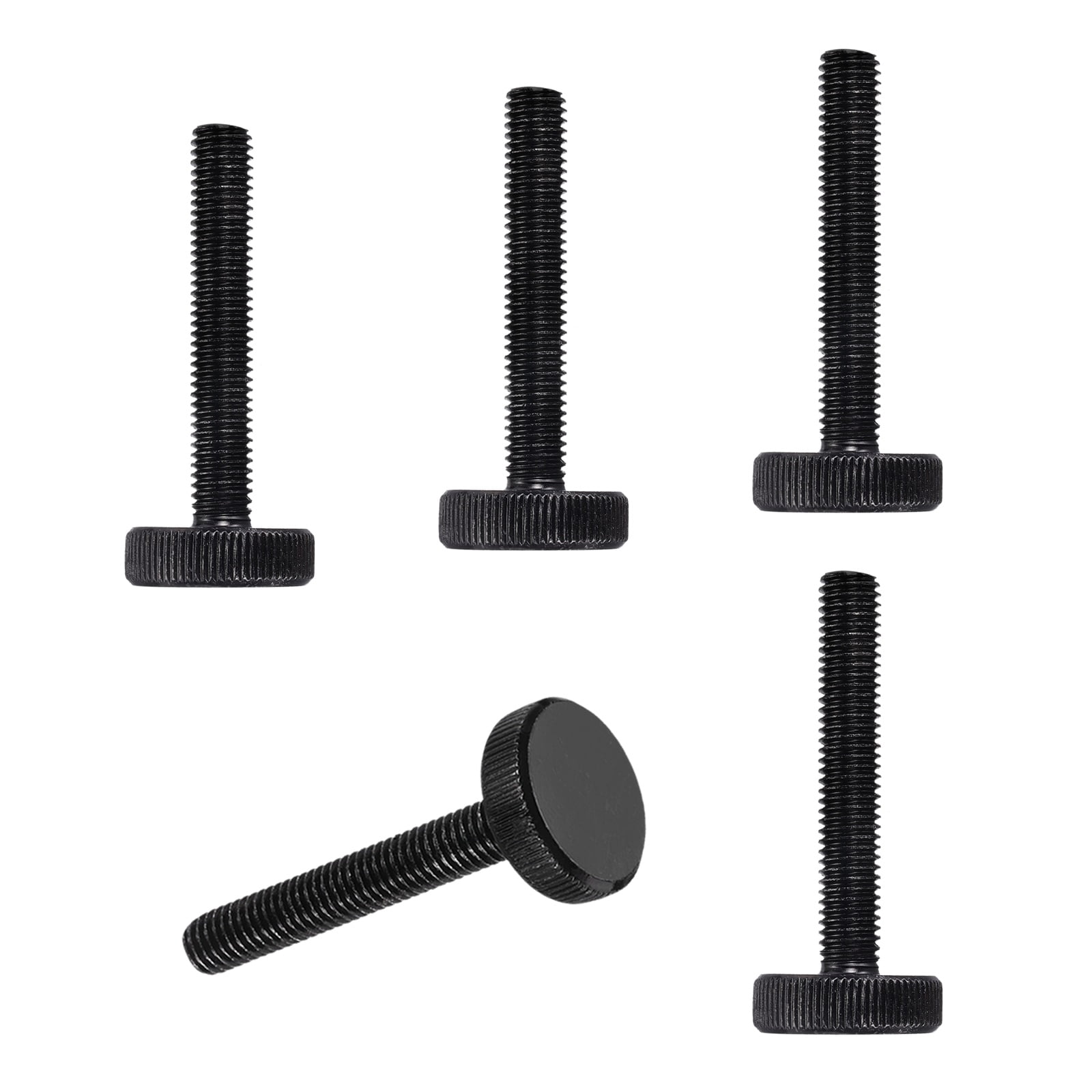 Uxcell M8x50mm Knurled Thumb Screws, Black Steel Flat Head Thumb Screws Zinc Plated Metric ...