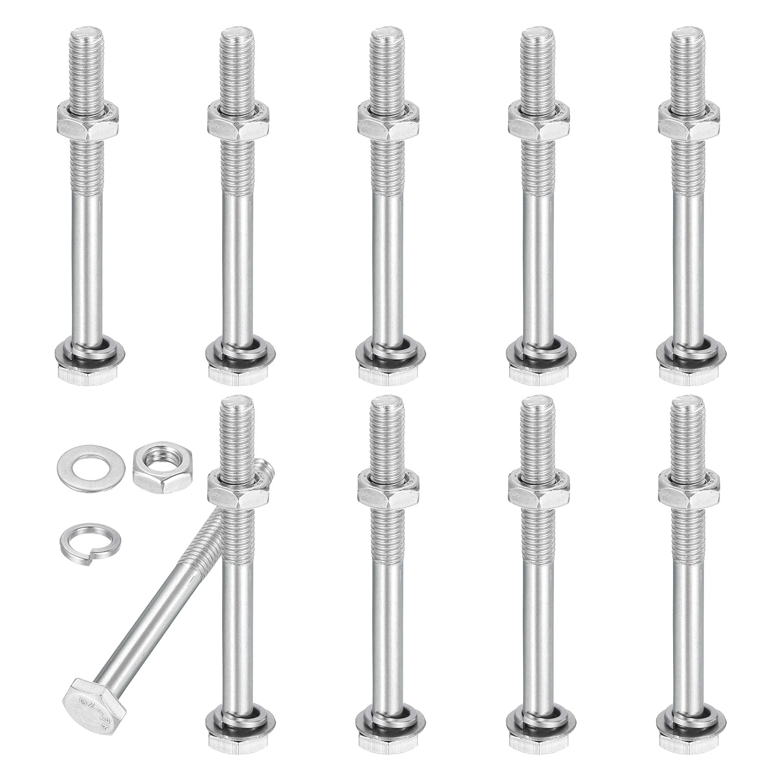 Uxcell M8x80mm Hex Bolt With Nuts Washers 10 Set Stainless Steel Hex