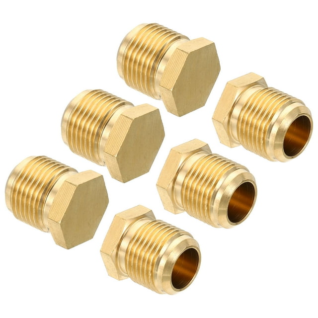 Uxcell Male 5/8" Brass Seal Plug, 6 Pack SAE Flare 45 Degree Hex Pipe ...