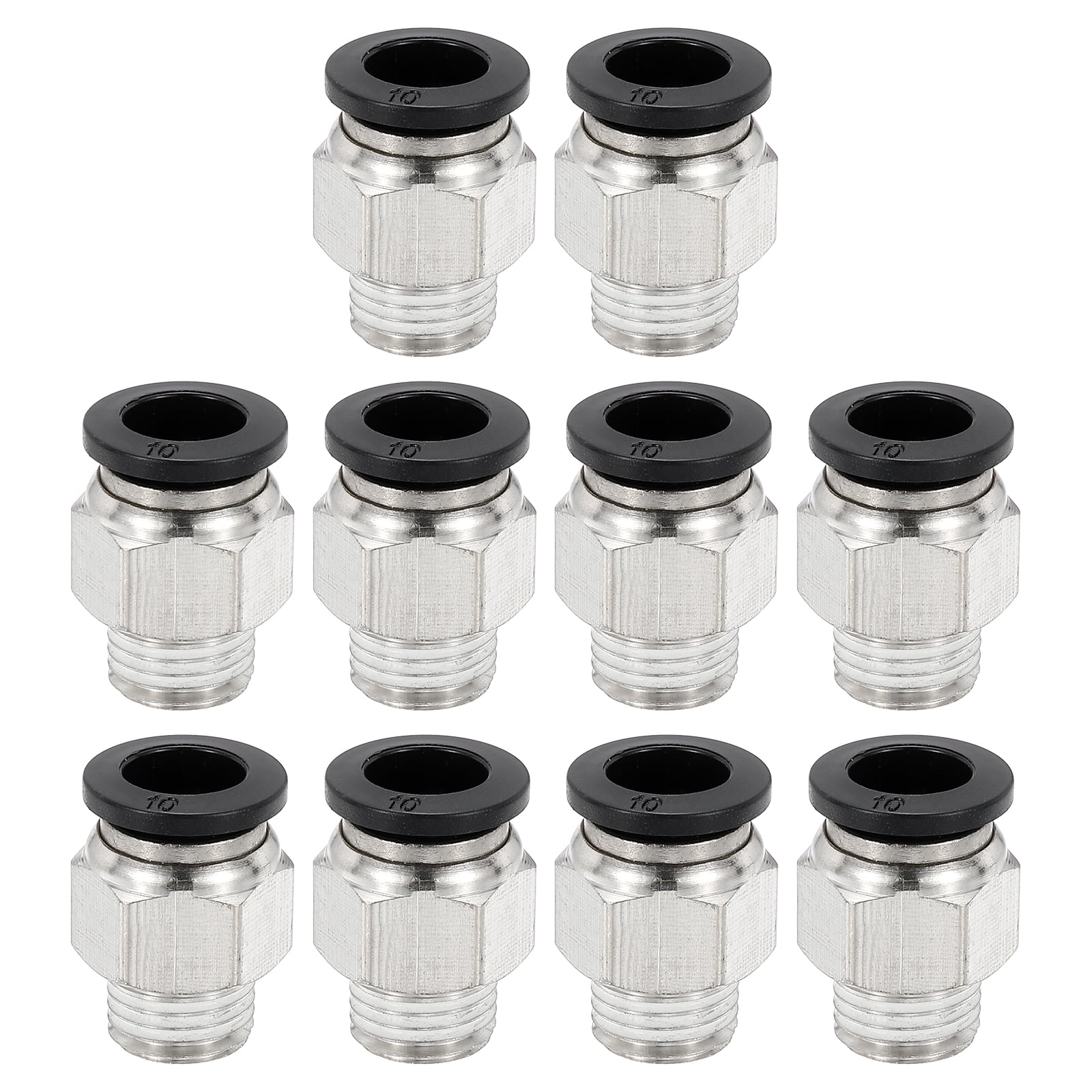 Uxcell Male Straight 0.393" Tubing OD x 1/4" NPT Thread Push to Connect Fittings 10 Pack ...