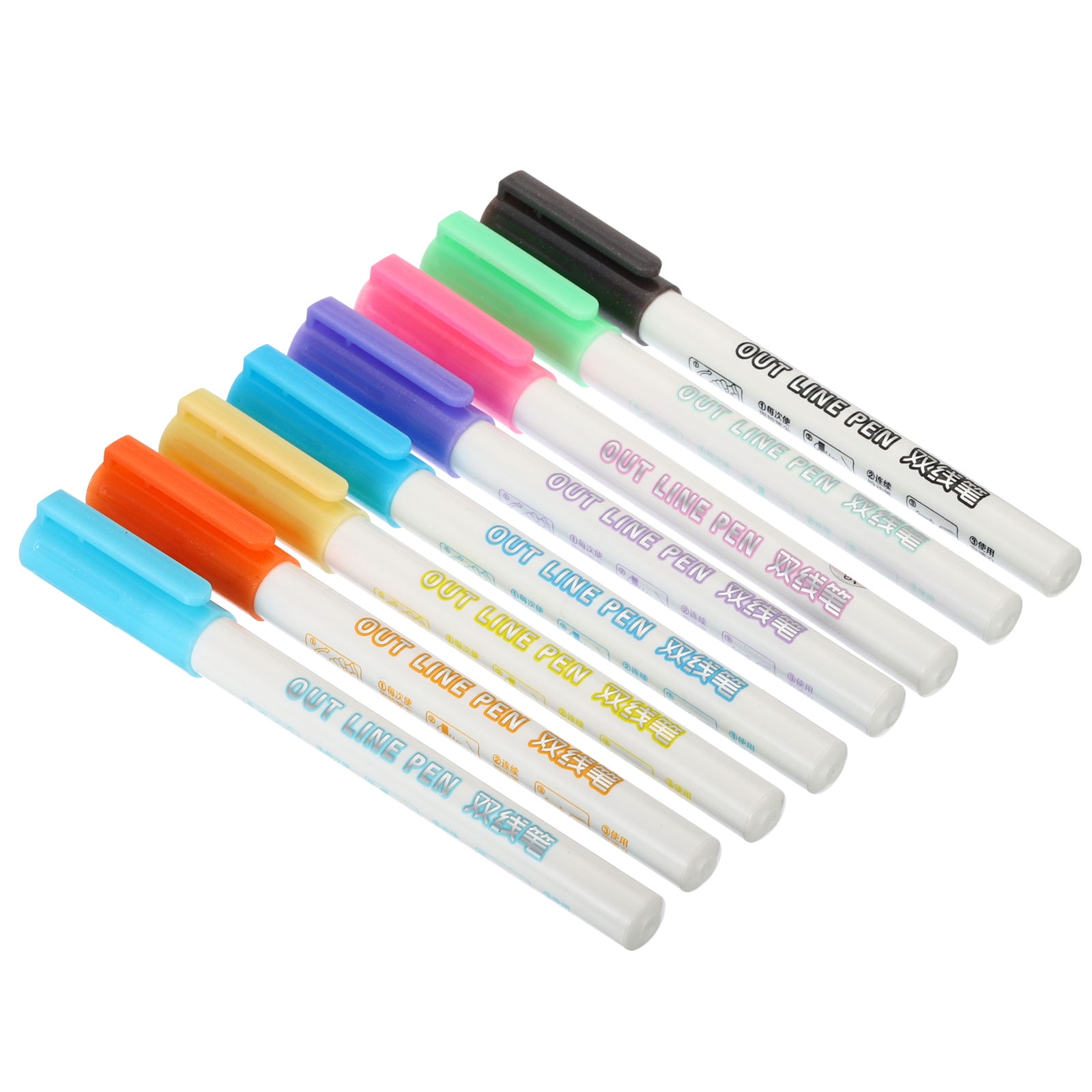 Uxcell Marker Pen 2mm Nib Highlighter Pen Double Line Drawing Marker 8 ...