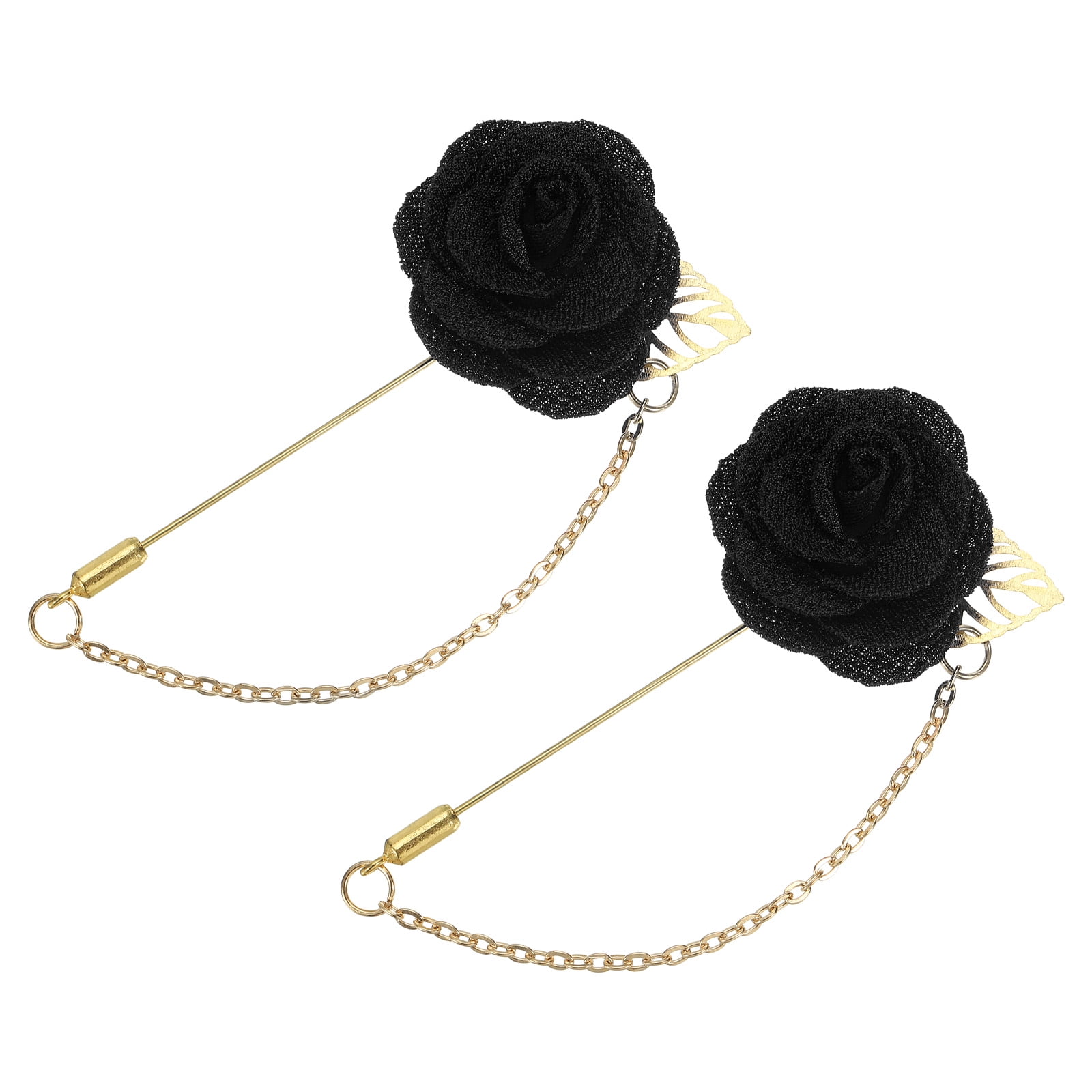 Uxcell Men Cloth Rose Flower Pin, Suit Lapel Stick Boutonnieres, Black ...