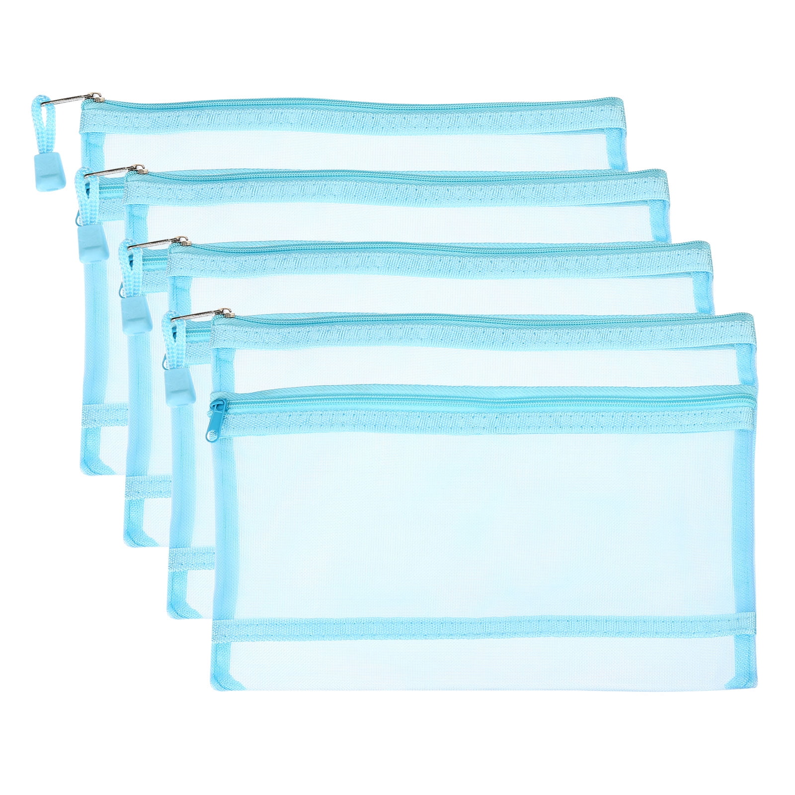 Uxcell Mesh Zipper Bags A5 Nylon Makeup Pouches Dual Zipper Bag, Blue 4 ...
