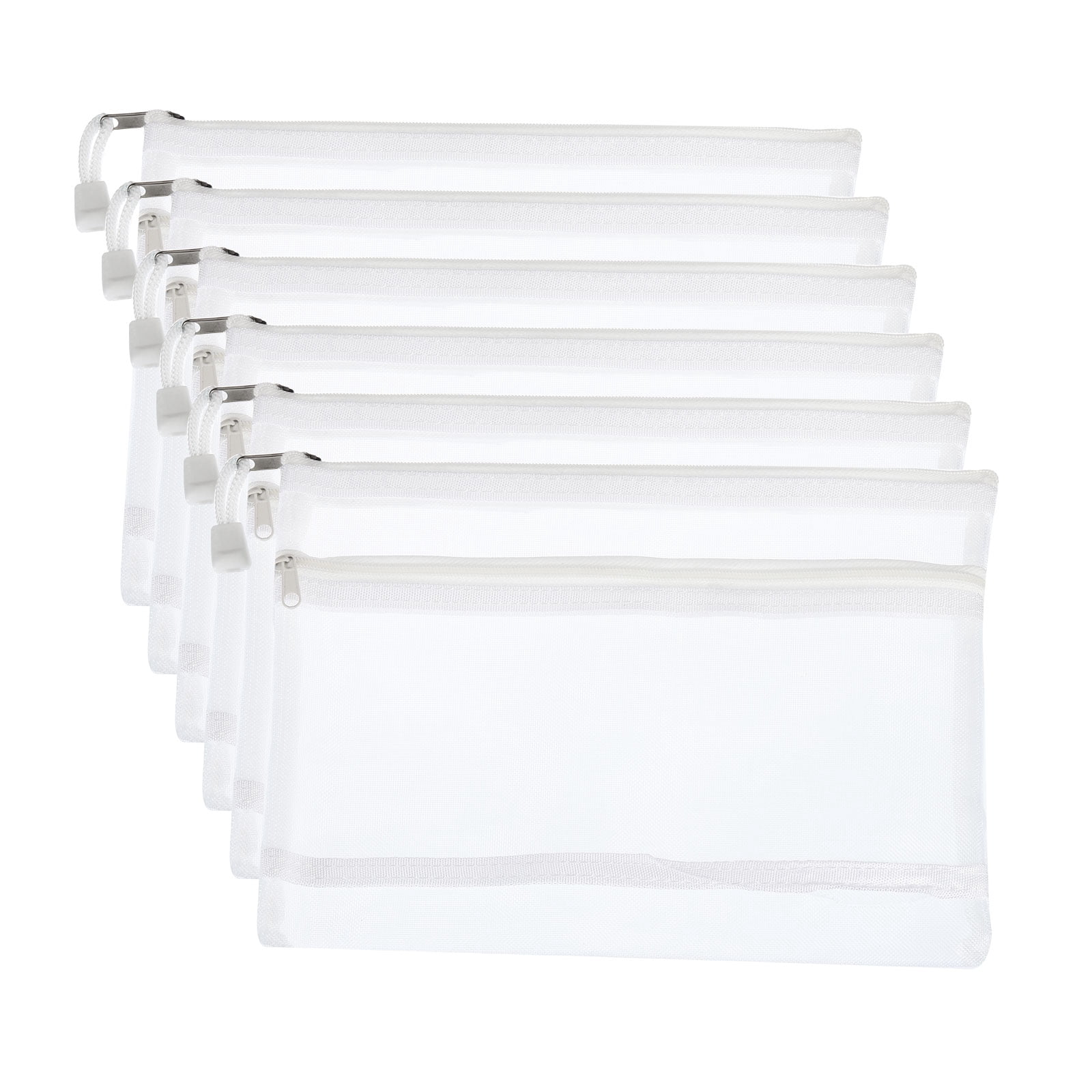 Uxcell Mesh Zipper Bags A5 Nylon Makeup Pouches Dual Zipper Bag, White ...