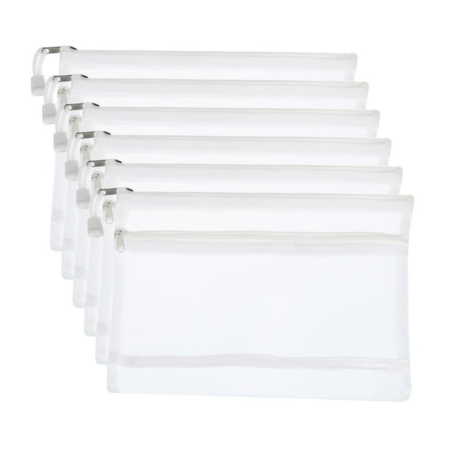 Uxcell Mesh Zipper Bags A5 Nylon Makeup Pouches Dual Zipper Bag, White ...