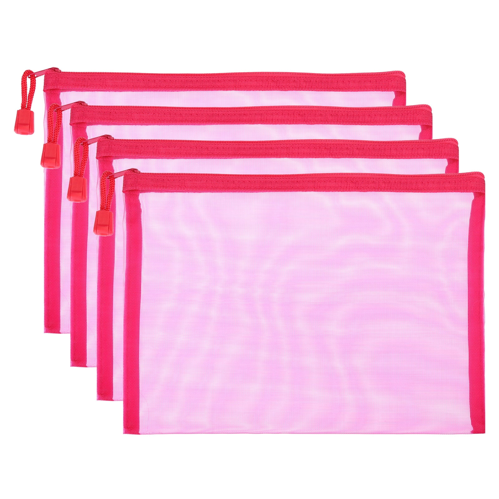 Uxcell Mesh Zipper Bags, A5 Travel Cases Nylon Makeup Pouches, Rose Red ...