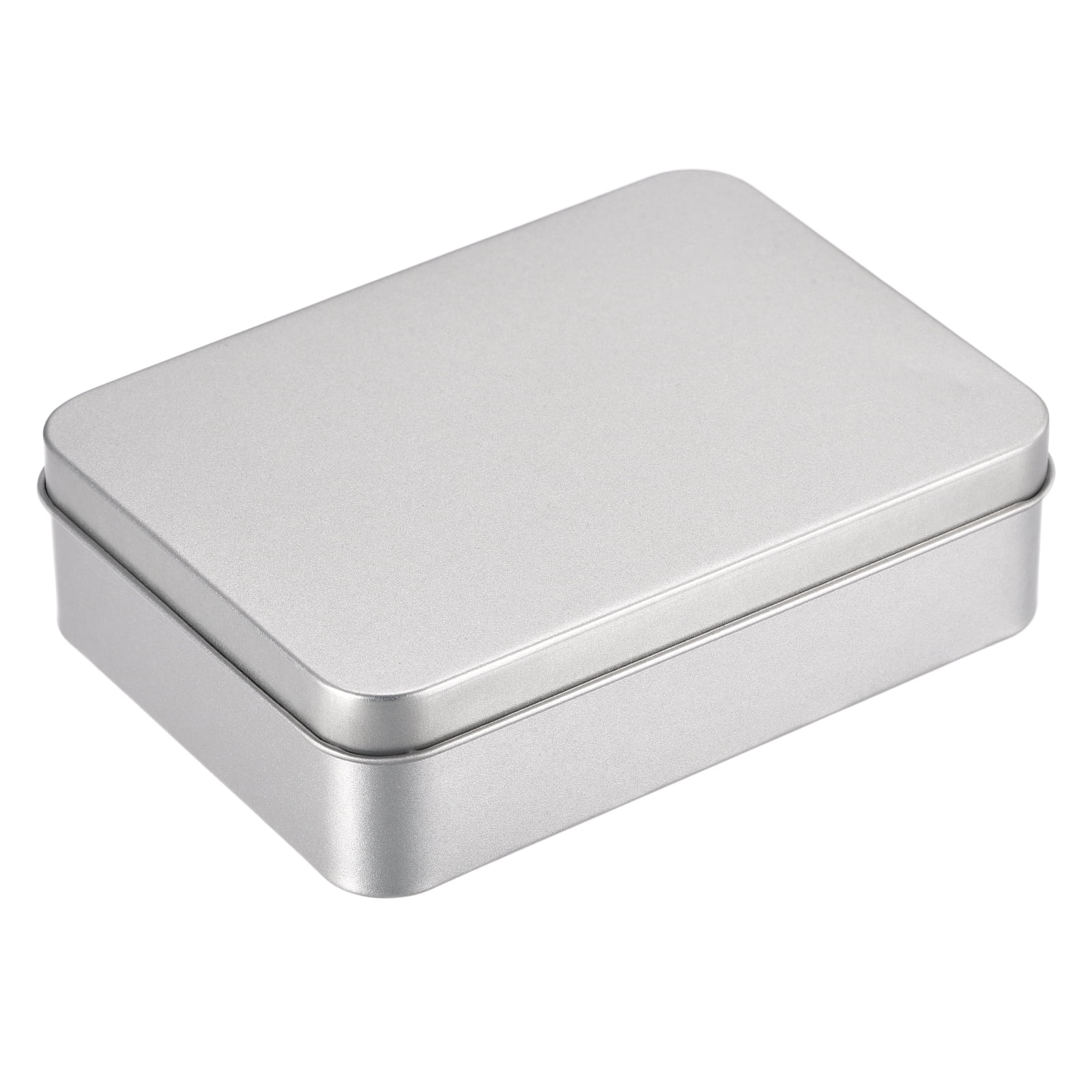 Uxcell Metal Tin Box Rectangular Empty Tinplate Storage Containers with Lids Silver Tone 4.92" x ...