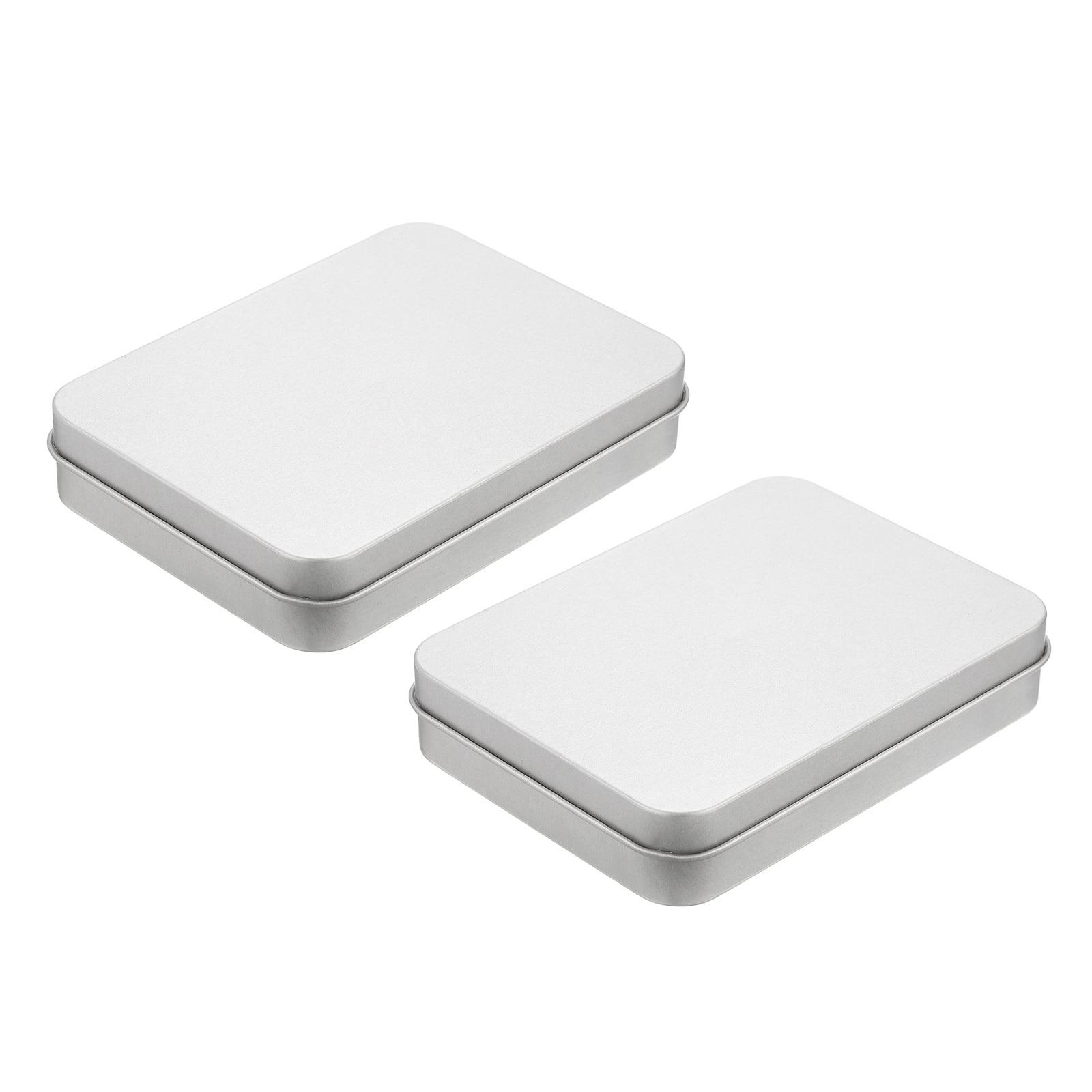 Uxcell Metal Tin Box Containers, 2Pcs 4.5x3.4x0.9 Inch Silver ...