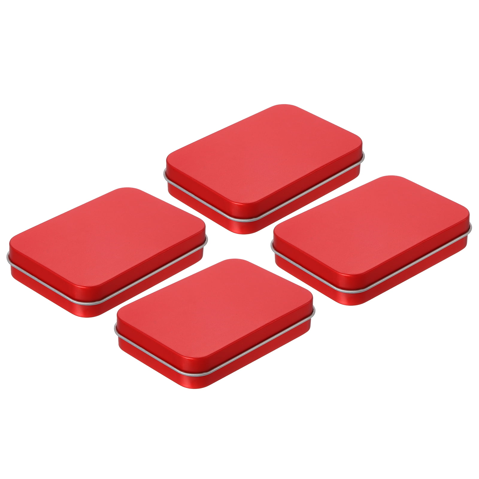 Uxcell Metal Tin Box Containers, 4Pcs 3.4x2.4x0.7 Inch Red Rectangular ...