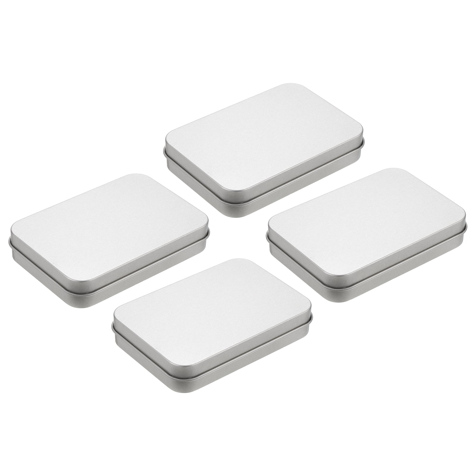 Uxcell Metal Tin Box Containers, 4Pcs 4x2.8x0.8" Silver Rectangular ...