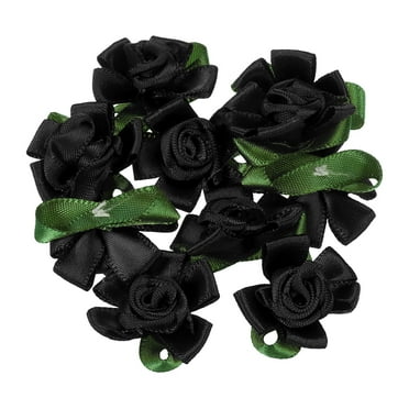 Uxcell Mini Satin Ribbon Roses Small Rosettes Fabric Flowers with Green ...