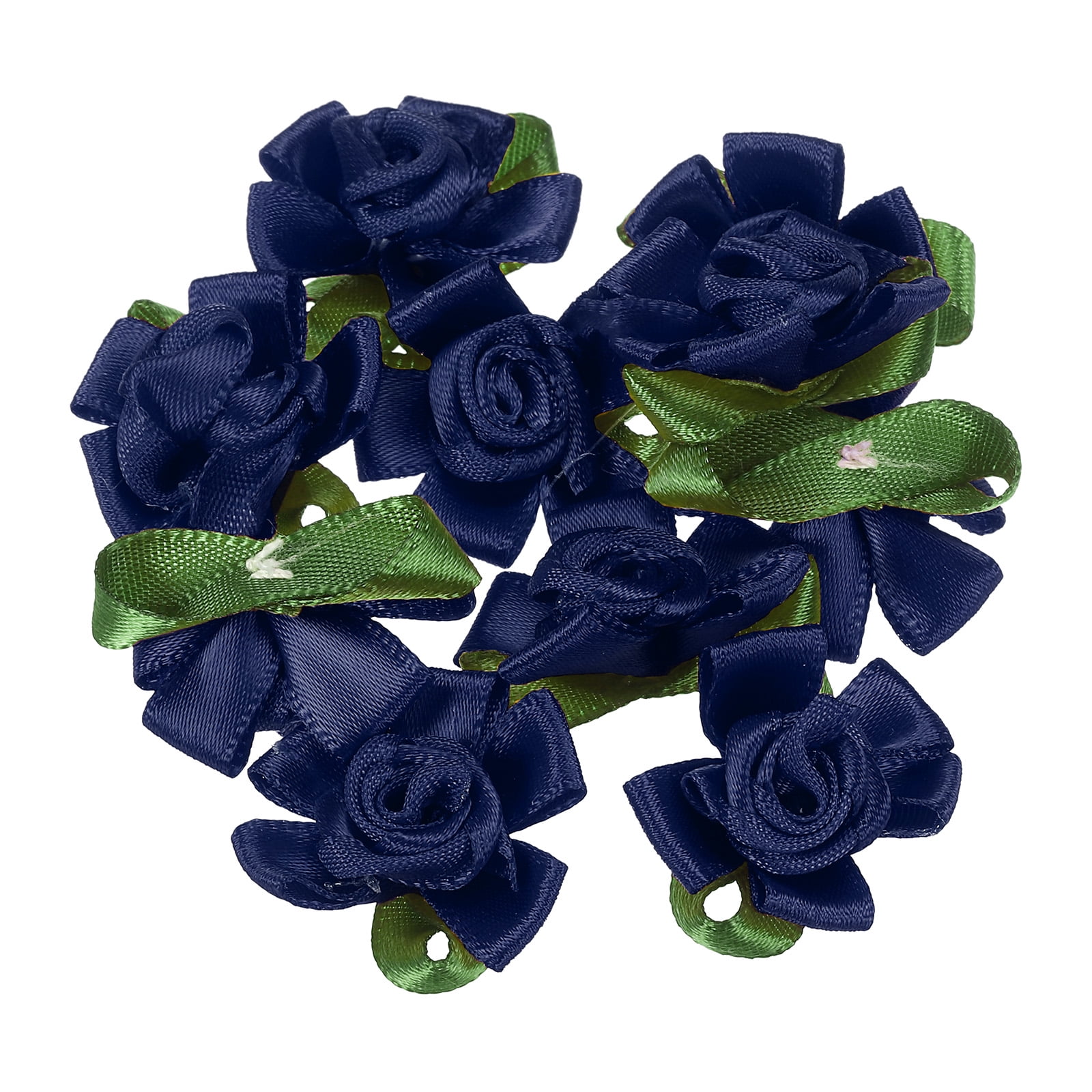 Uxcell Mini Satin Ribbon Roses Small Rosettes Fabric Flowers with Green ...