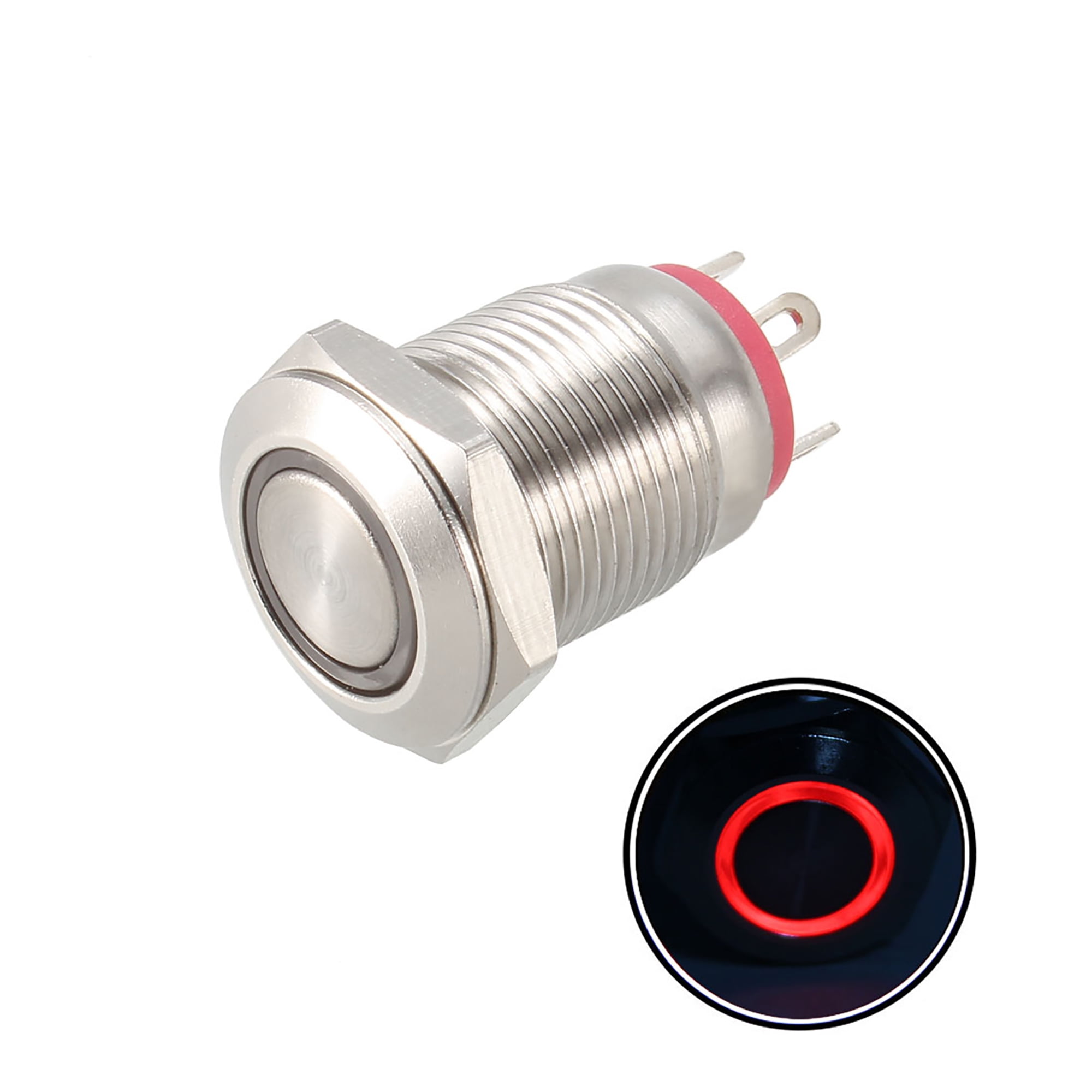 Uxcell Momentary Metal Push Button Switch 12mm Mounting Dia 1NO 3-6V Red LED Light - Walmart ...